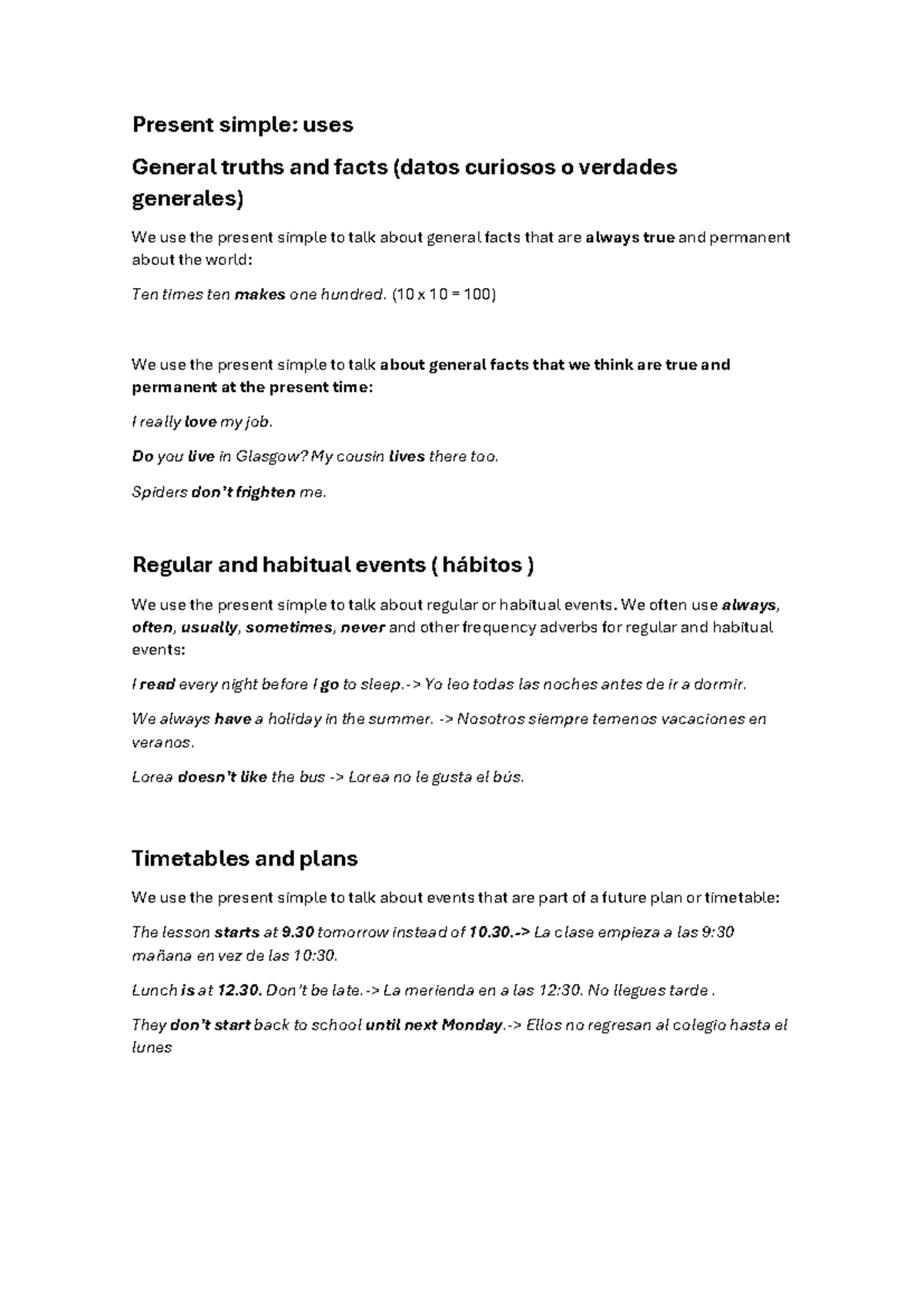 Present Simple Grammar & Exercises (ENG 101) - Studocu