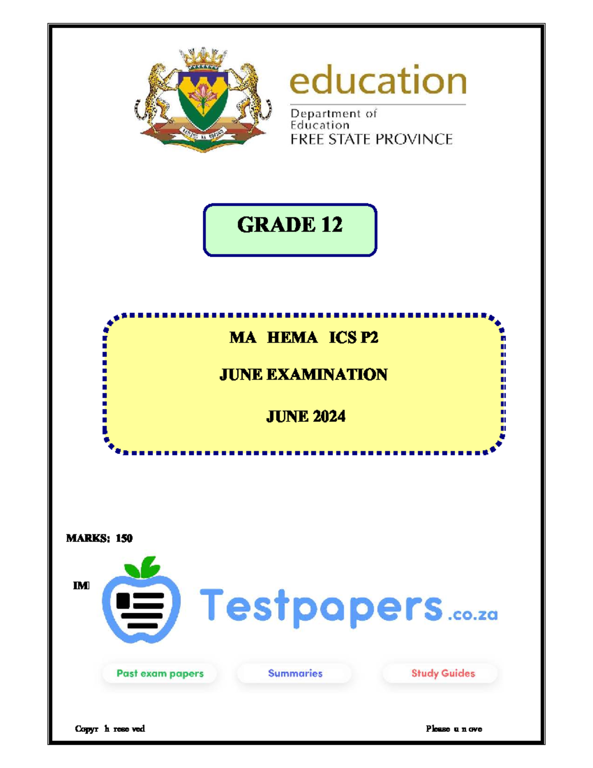 Mathematics P2 QP May/June 2024 - Free State Exam Notes - Studocu
