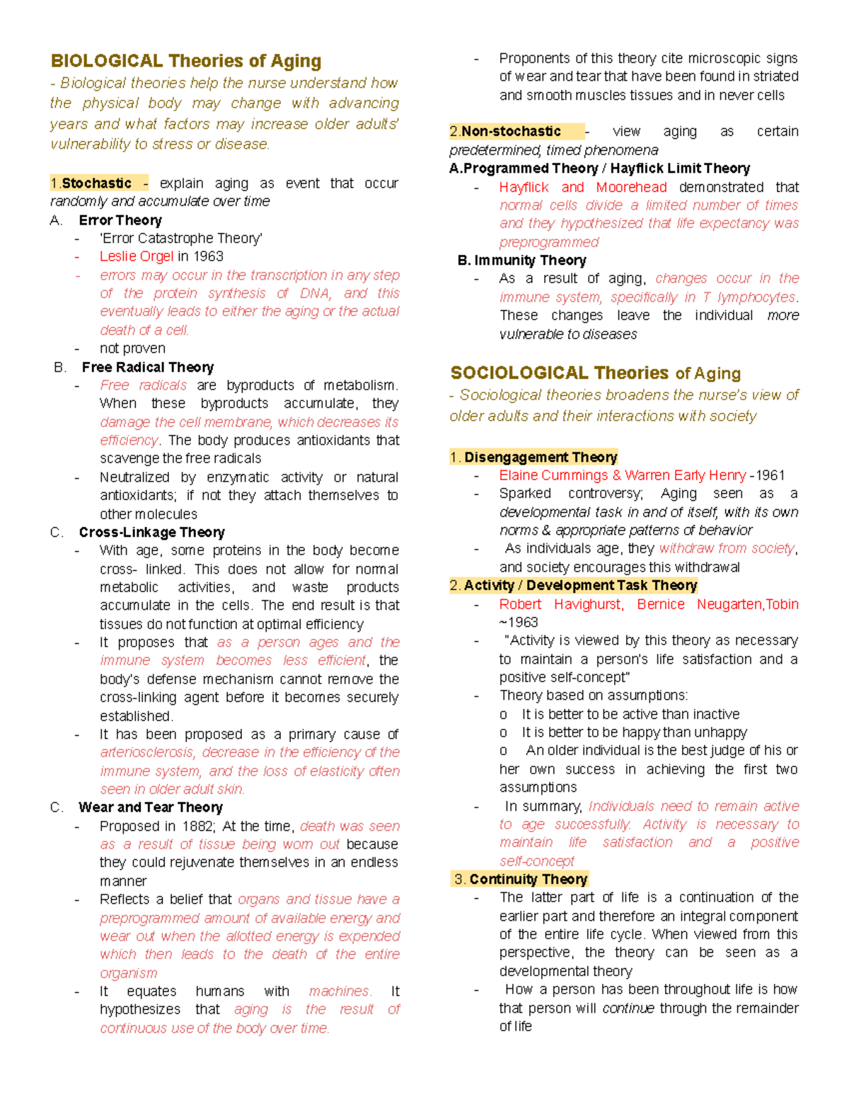 BIO 101: Theories of Aging - Biological & Sociological Perspectives - Studocu