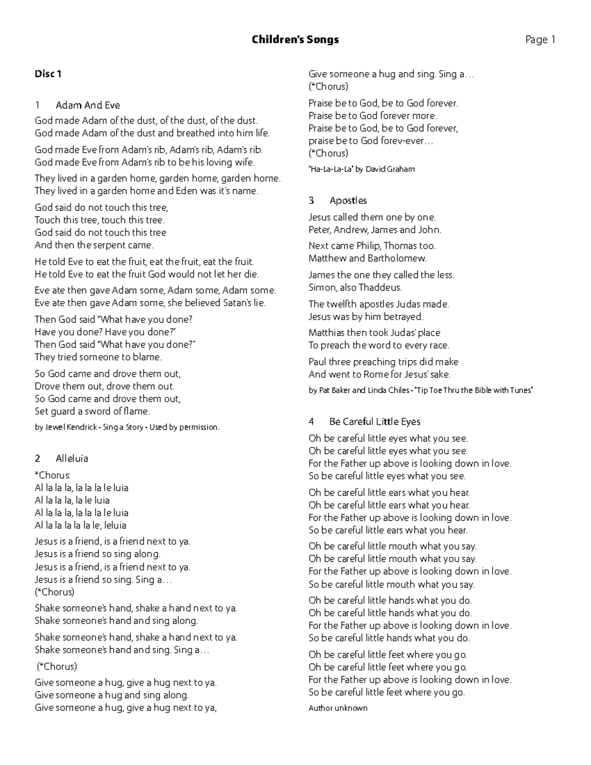 Children's Songs Lyrics Collection: Disc 1 - Sing Along Fun - Studocu