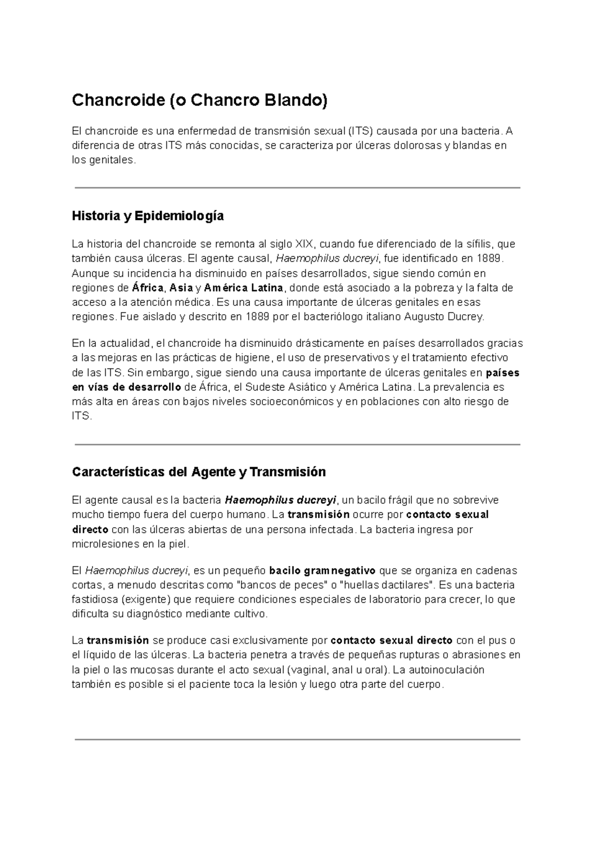Chancroide y Herpes: Características y Epidemiología de ITS - Studocu