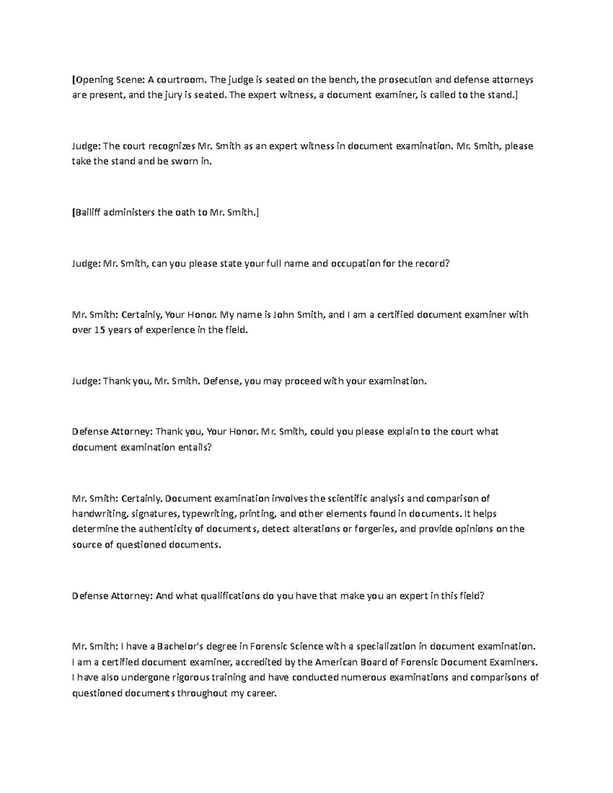 Forensic 4 - Mock Trial Script: Expert Witness Testimony - Studocu