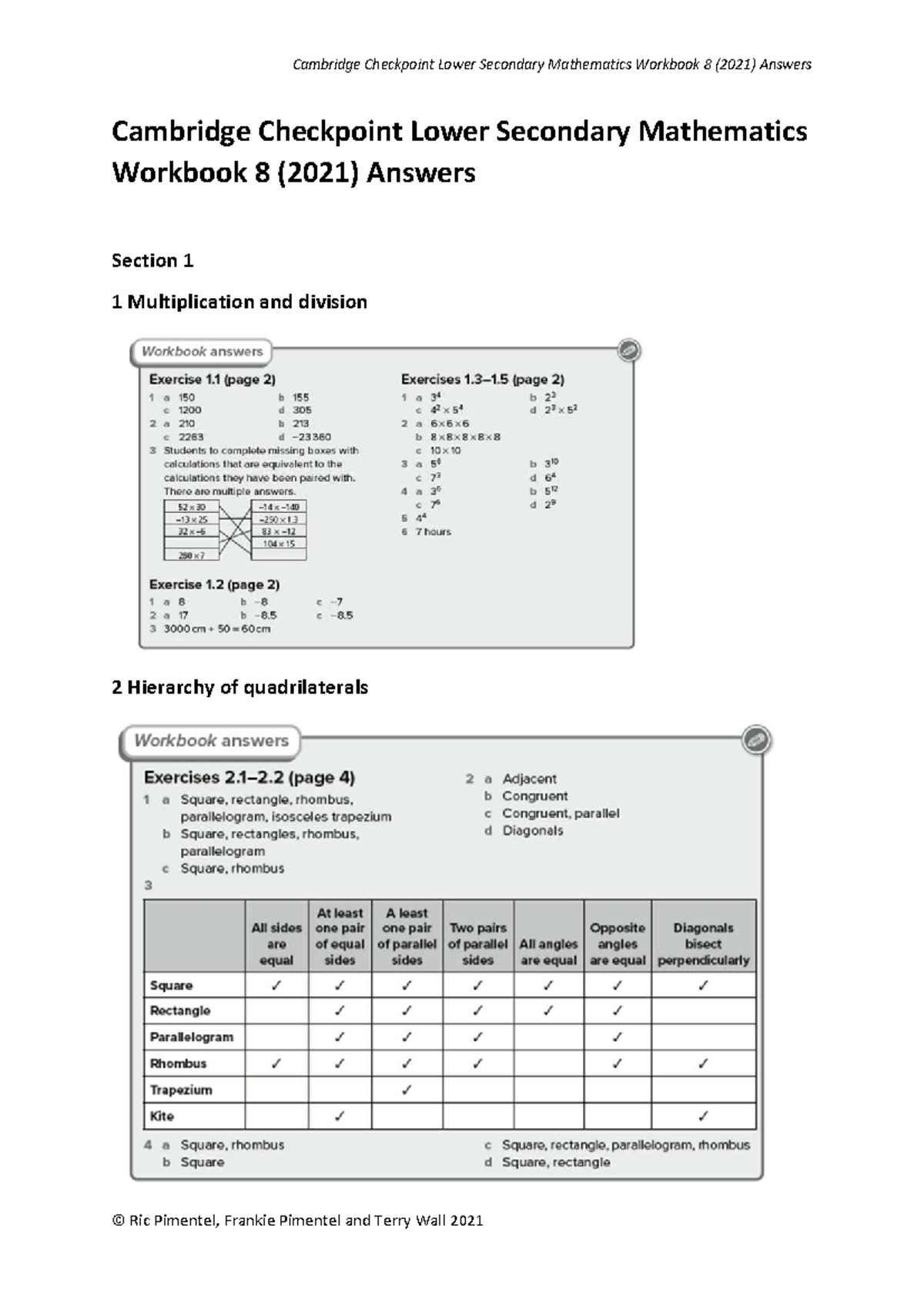 Cambridge Checkpoint Lower Secondary Math Workbook 8 (2021) Answers ...