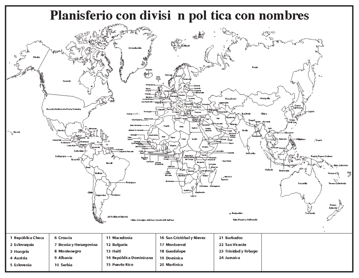 Mapa Mundi con División Política y Nombres para Imprimir - Studocu