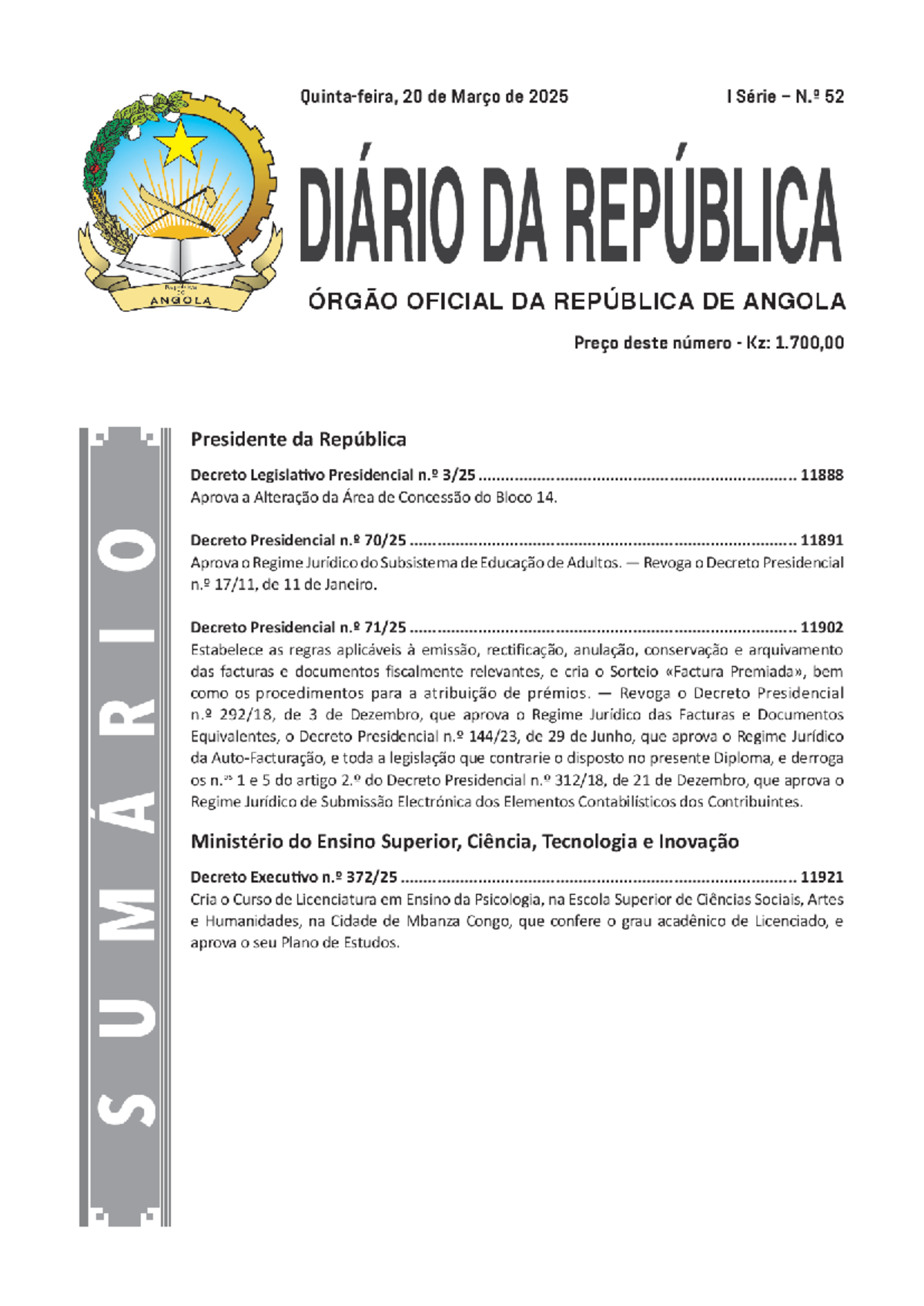 Decreto Presidencial 11902: Regime Jurídico das Facturas em Angola ...