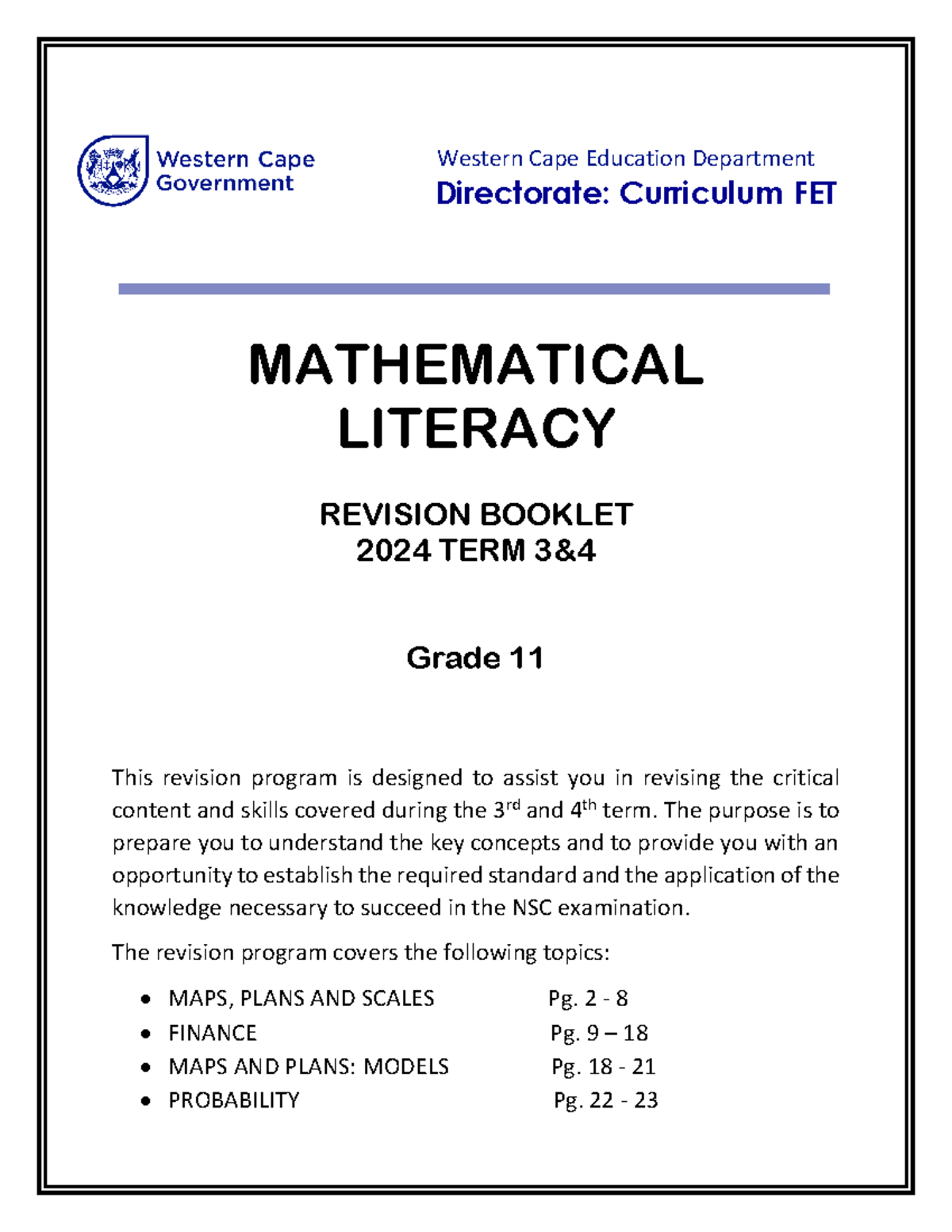 Grade 11 Mathematical Literacy Revision Notes T3 & T4 2024 - Studocu