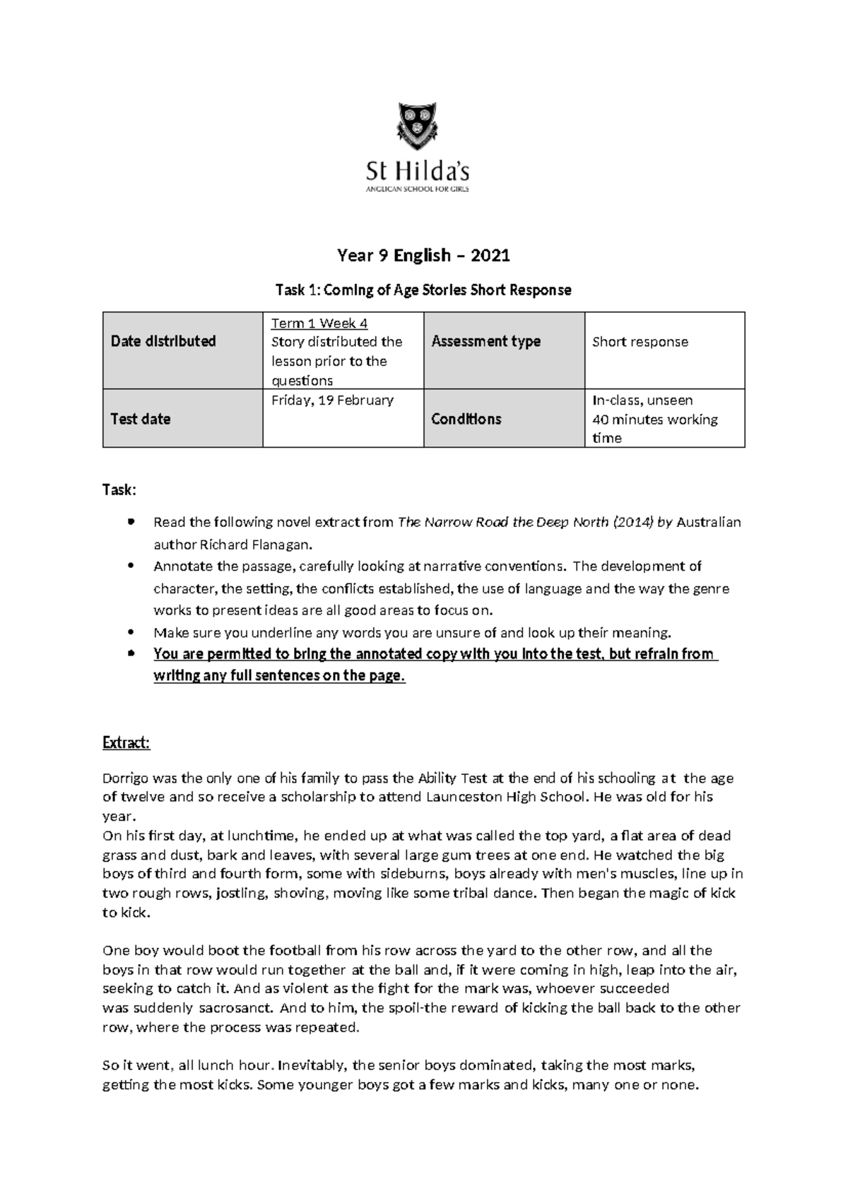 Year 9 English 2021 Task 1: Coming of Age Stories Analysis - Studocu