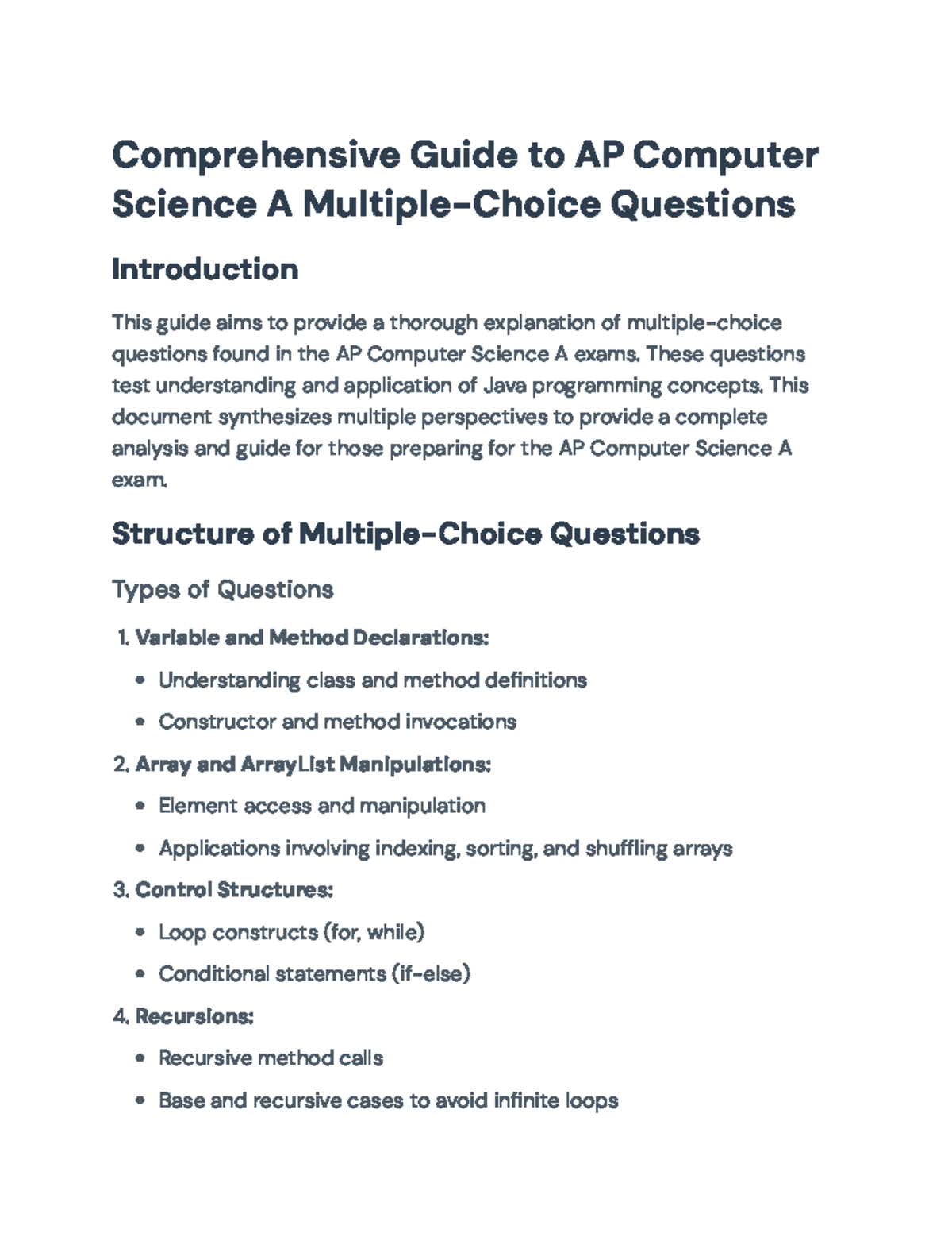 Comprehensive Guide to AP Computer Science A MCQs Analysis ...