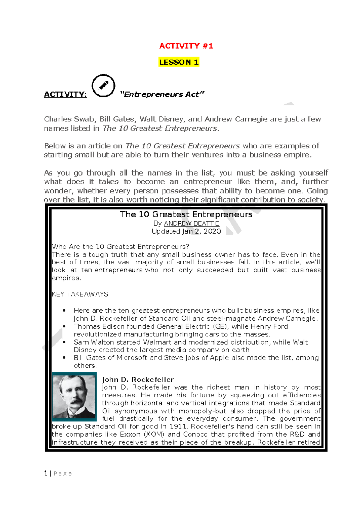 Chapter 1 Activity: The 10 Greatest Entrepreneurs and Their Impact ...