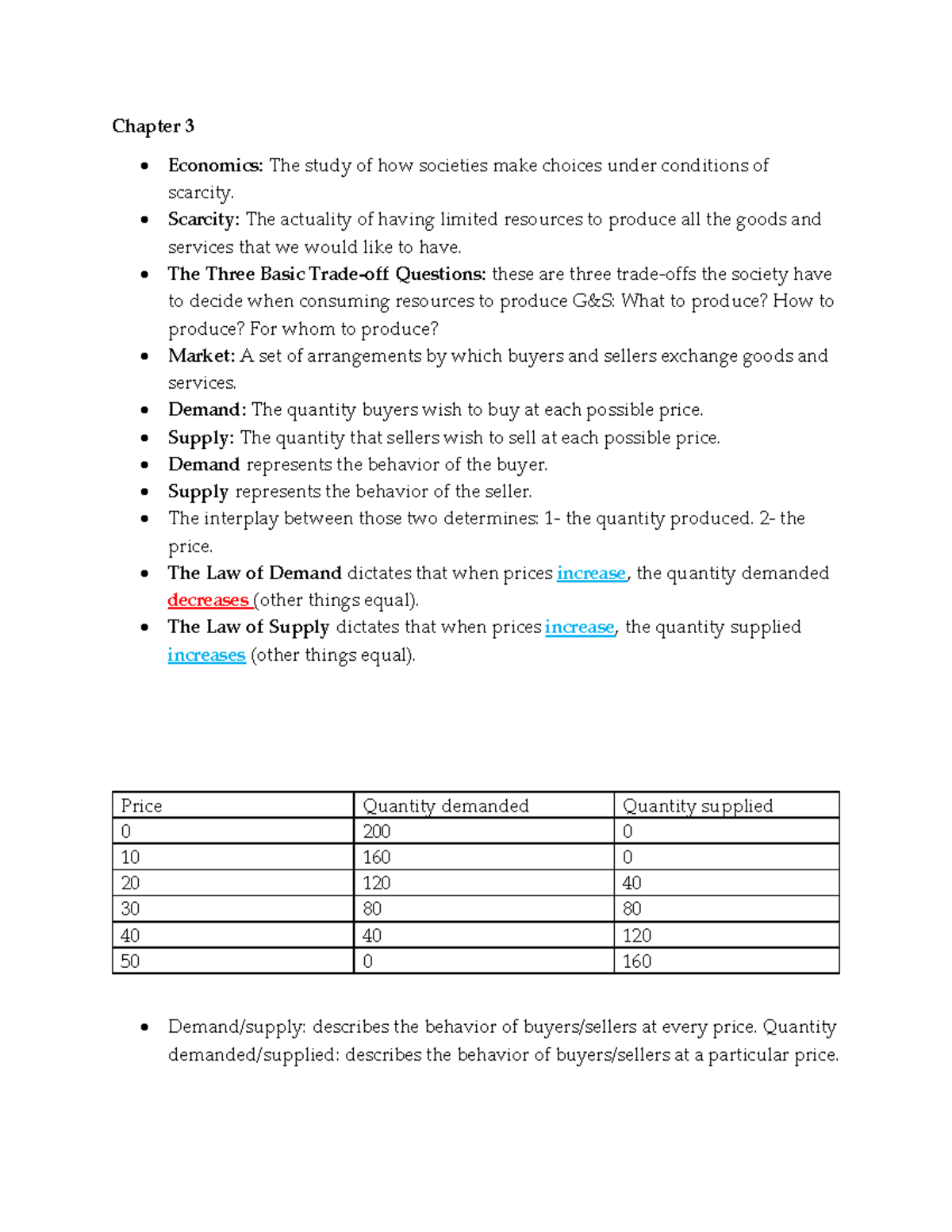 Ch03 - Summary for chapter 3 - Economics - Chapter 3 Economics: The ...