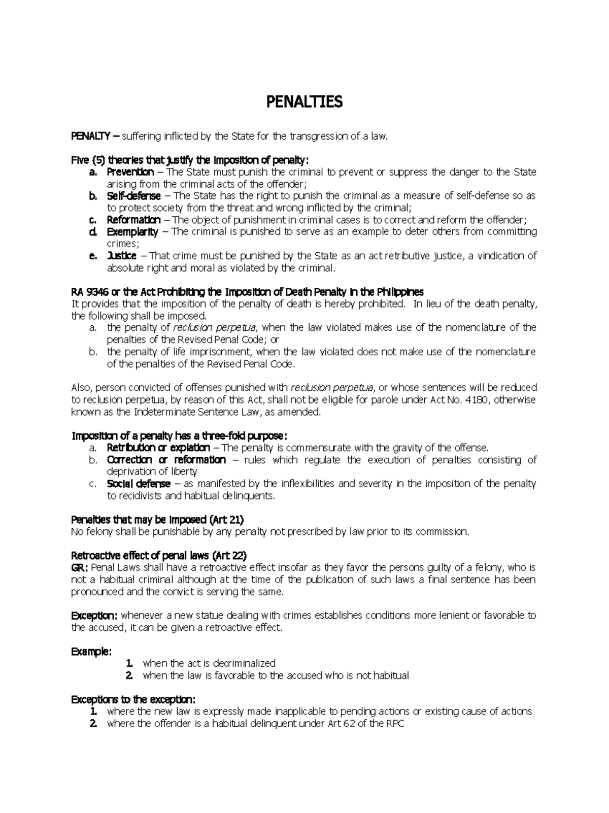Penalties in Law: Theories, Provisions & Retroactivity (Course Code: 5 ...