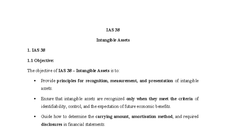 IAS 38 Intangible Assets Overview and Key Principles - Studocu