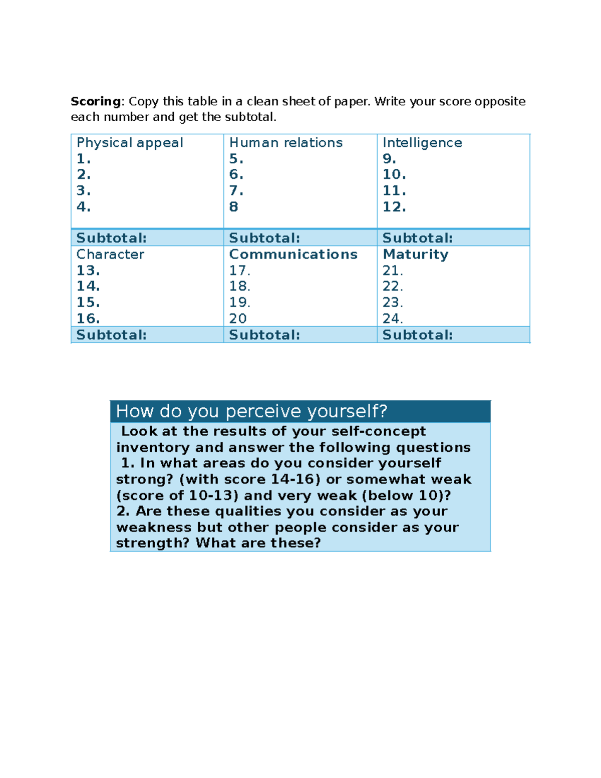 Self-Concept Assessment for Personal Reflection and Growth - Studocu