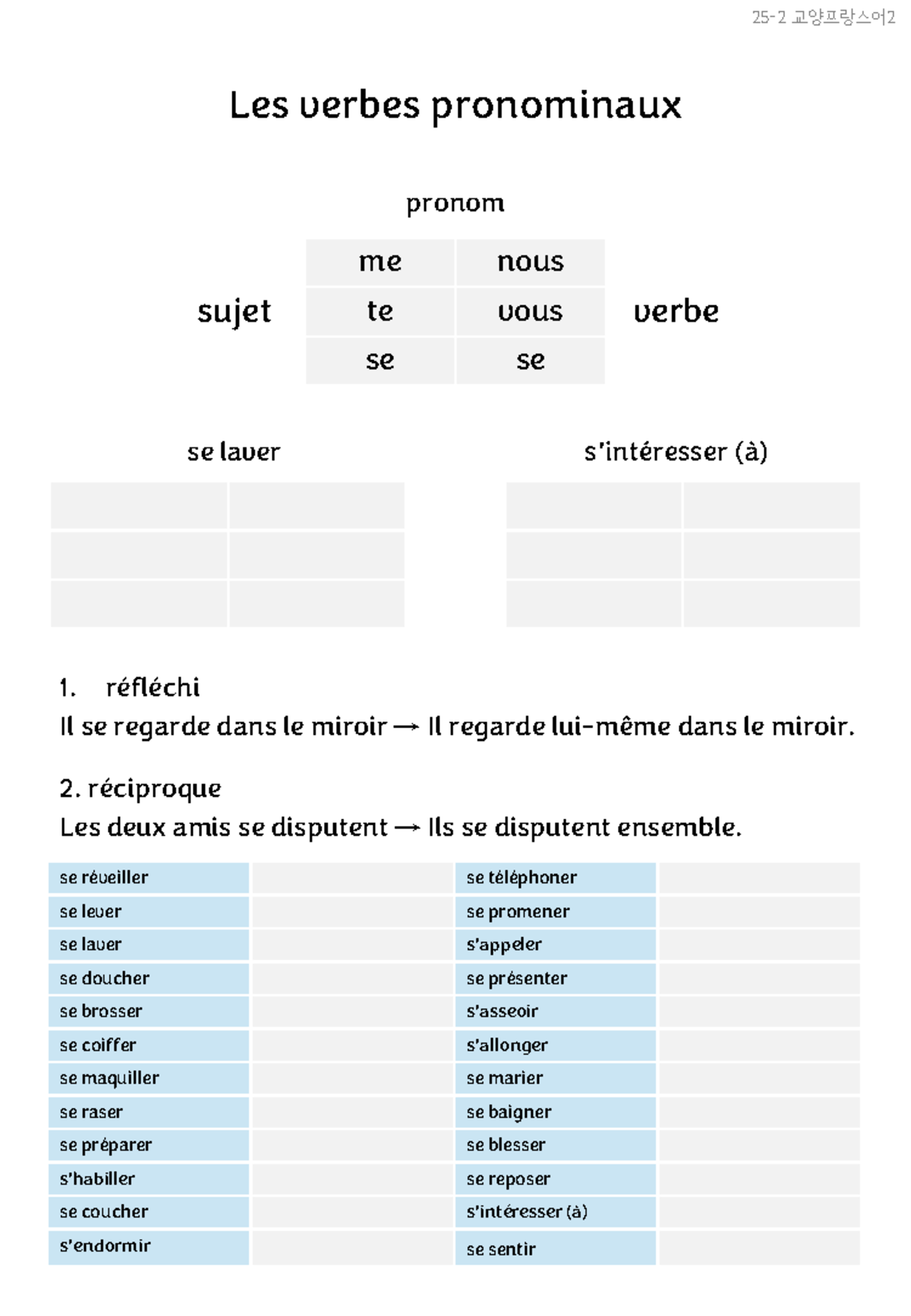교양프랑스어2 Les verbes pronominaux et l'heure - Studocu