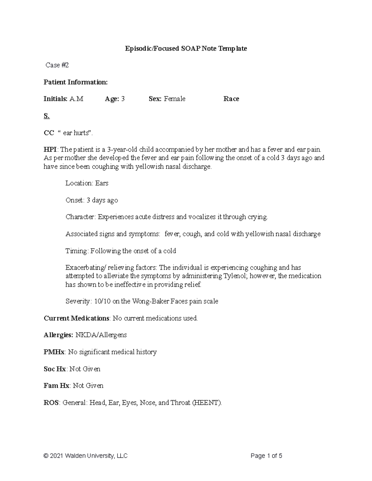 Focused Note Template - examplar - Episodic/Focused SOAP Note Template ...