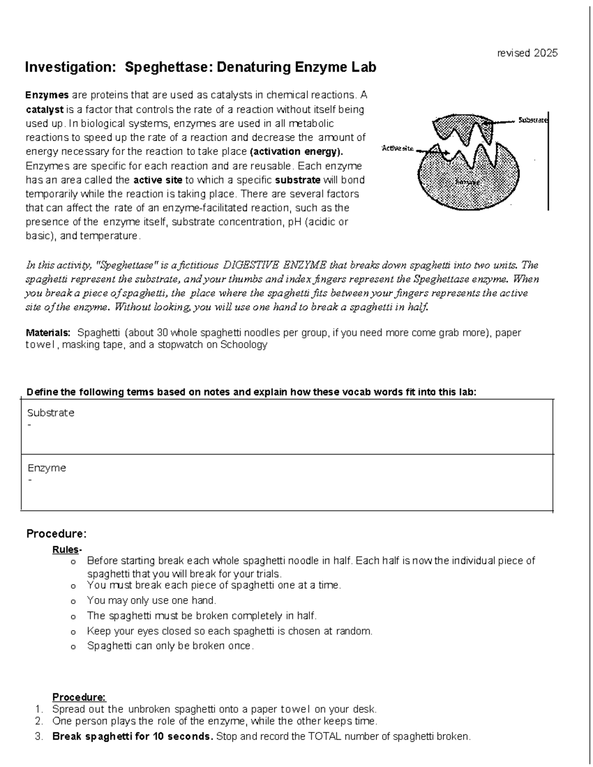 SPE 2025: Spaghettase Denaturing Enzyme Lab Investigation - Studocu