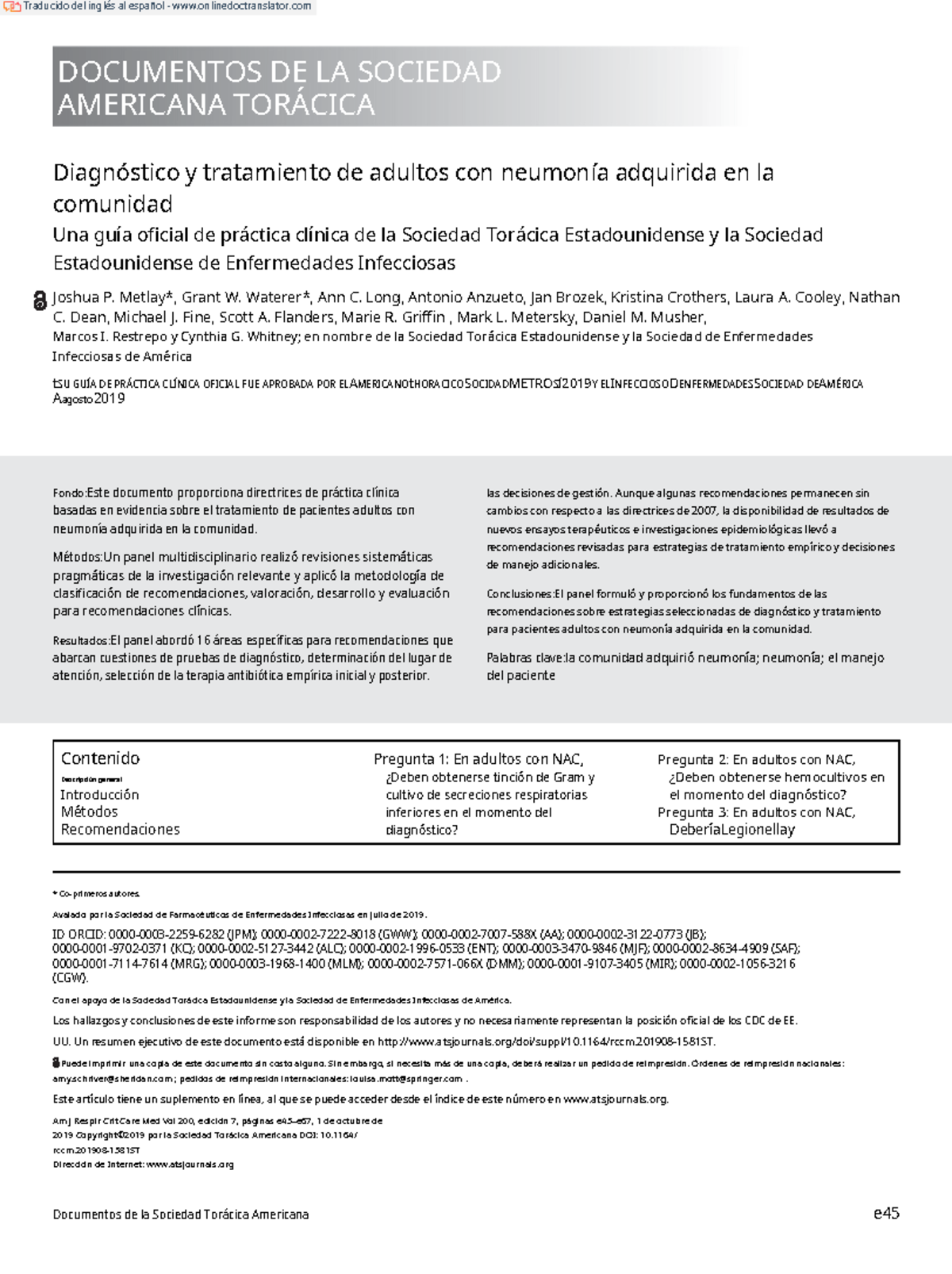 Guía de Diagnóstico y Tratamiento de Adultos con NAC - IDSA/ATS 2019 ...