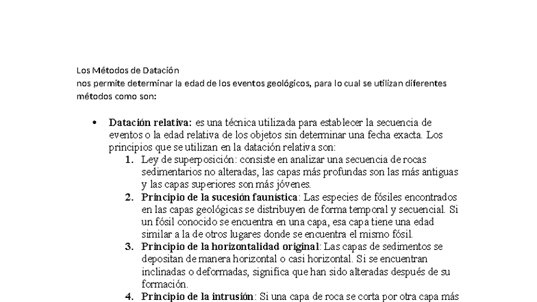 Métodos de Datación Geológica: Relativa y Absoluta (GEOL 101) - Studocu