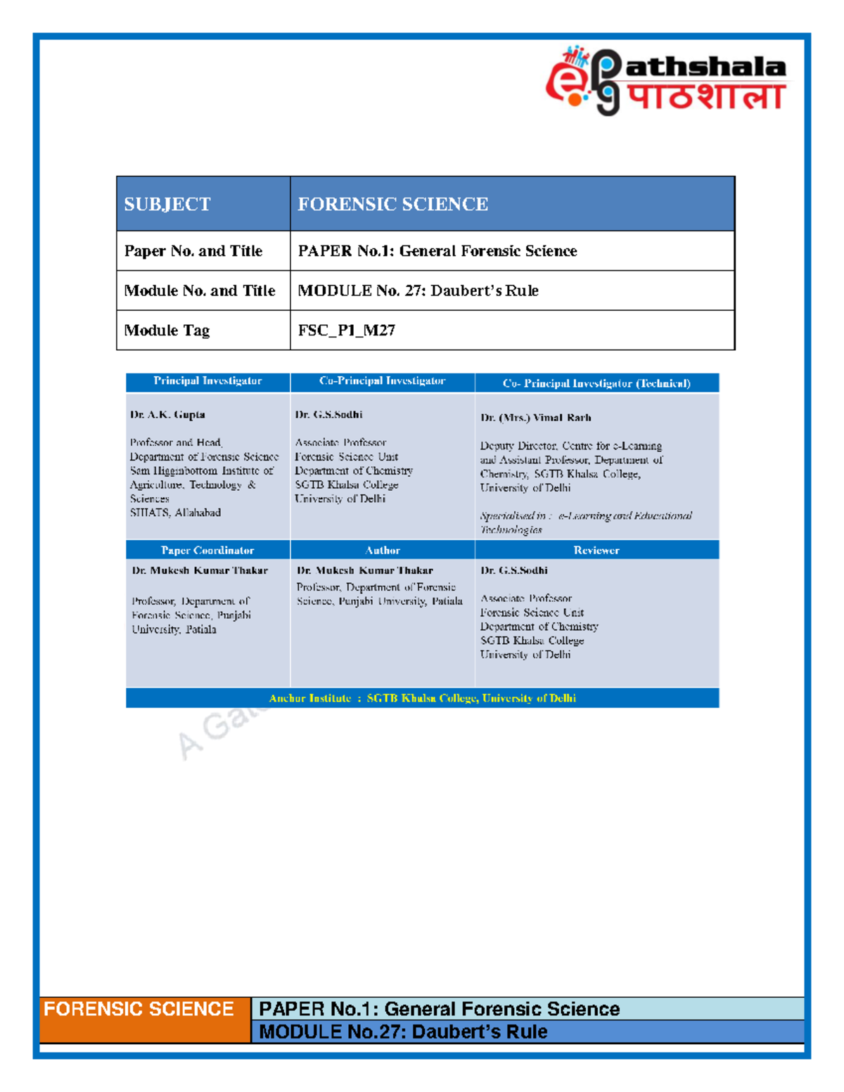 FSC_P 1_M 27: Analysis of Daubert's Standard in Forensic Science - Studocu