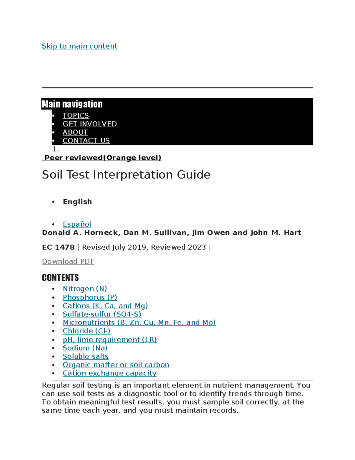 Soil Test Interpretation Guide: EC 1478 Analysis and Recommendations ...