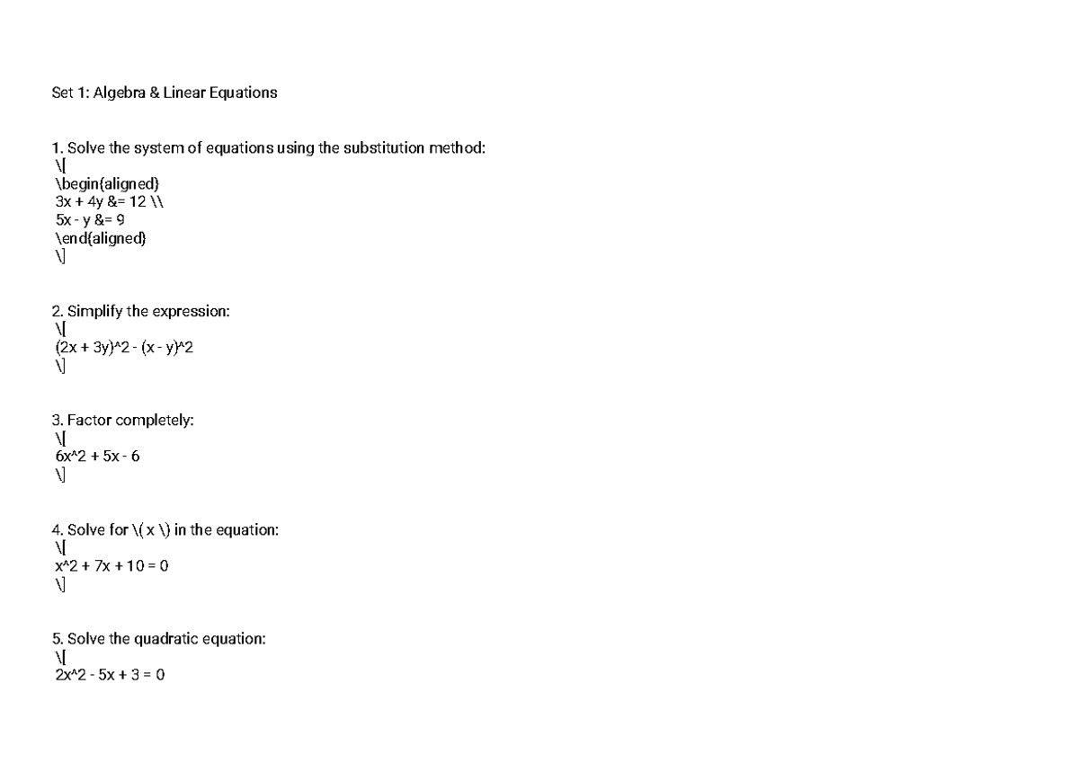 Math Sem2 Final Exam Questions: Algebra & Linear Equations 2013 - Studocu