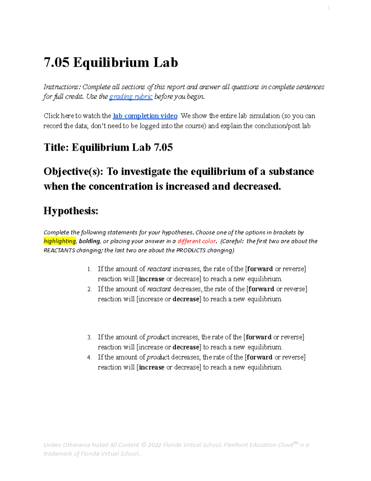 7.05 Equilibrium Lab Report: Analysis of Reaction Rates and Dynamics ...