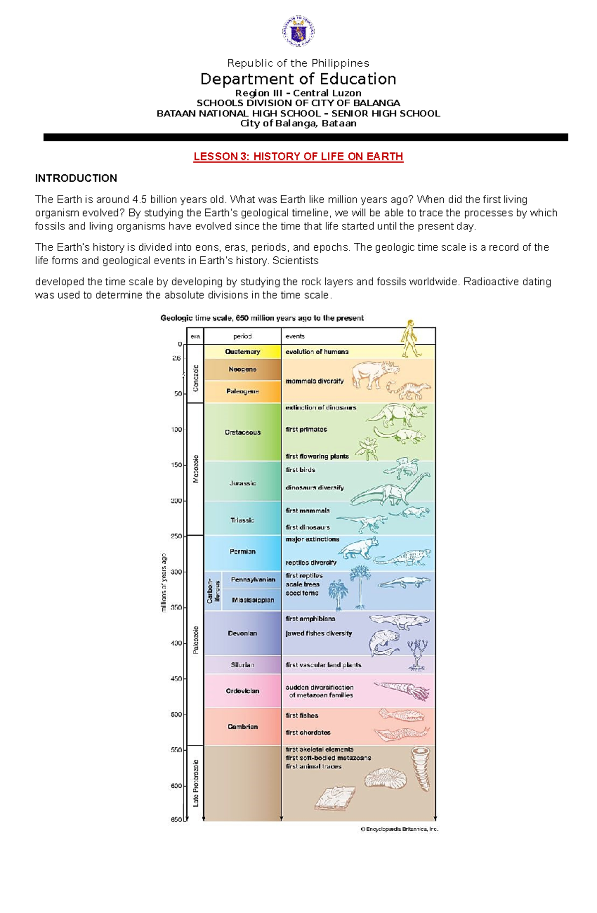 Lesson 3: Geologic Time Scale Activity in Earth's History - Studocu