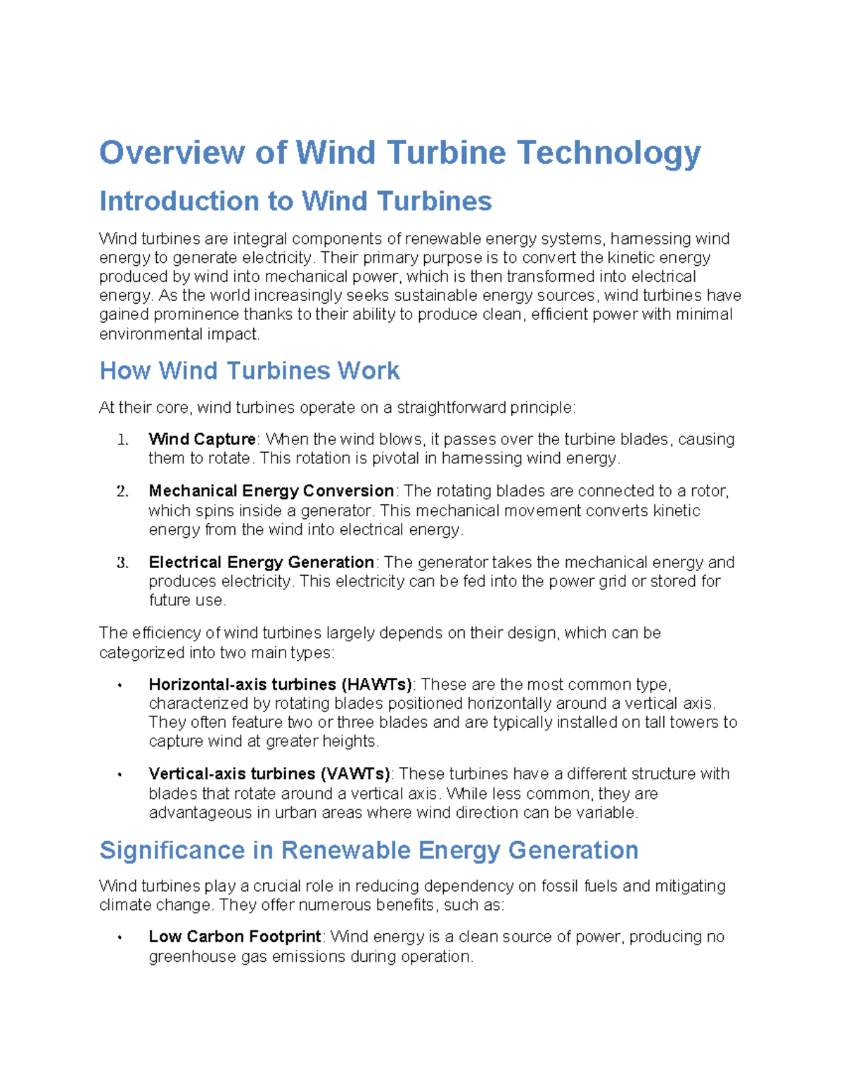 Overview of Wind Turbine Technology - Overview of Wind Turbine ...