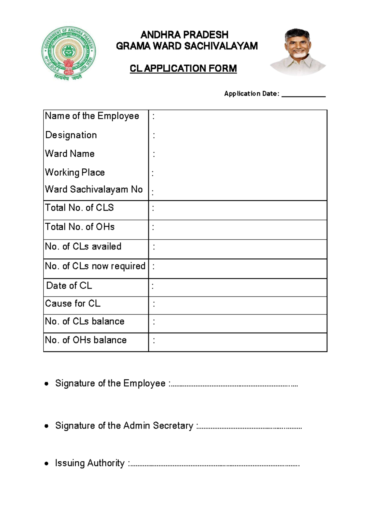NEW CL ( casual leave ) Format - ANDHRA PRADESH GRAMA WARD SACHIVALAYAM ...