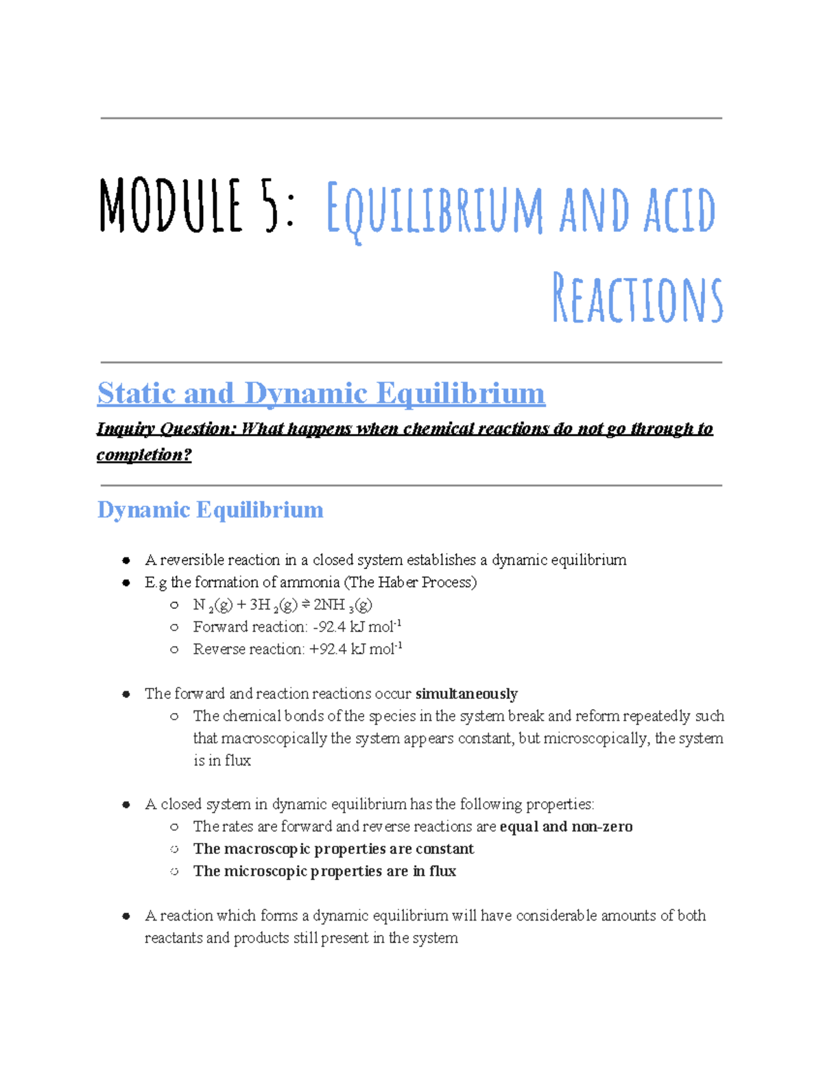 Module 5: Equilibrium and Acid-Base Chemistry Notes (Chemistry) - Studocu