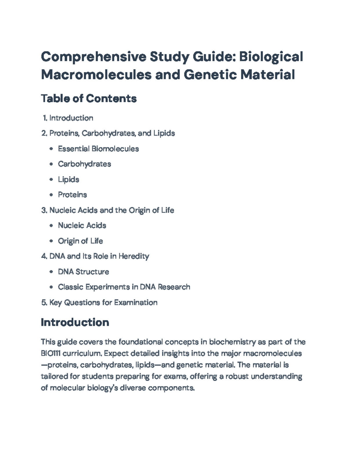 BIO111 Exam Study Guide: Macromolecules & Genetic Material Insights ...
