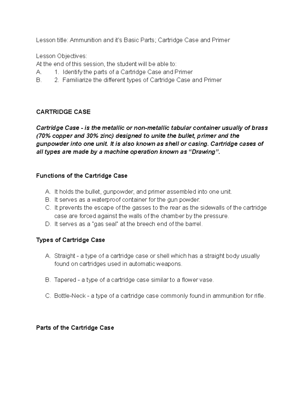 Cartridge Case and Primer - Lesson title: Ammunition and it’s Basic ...