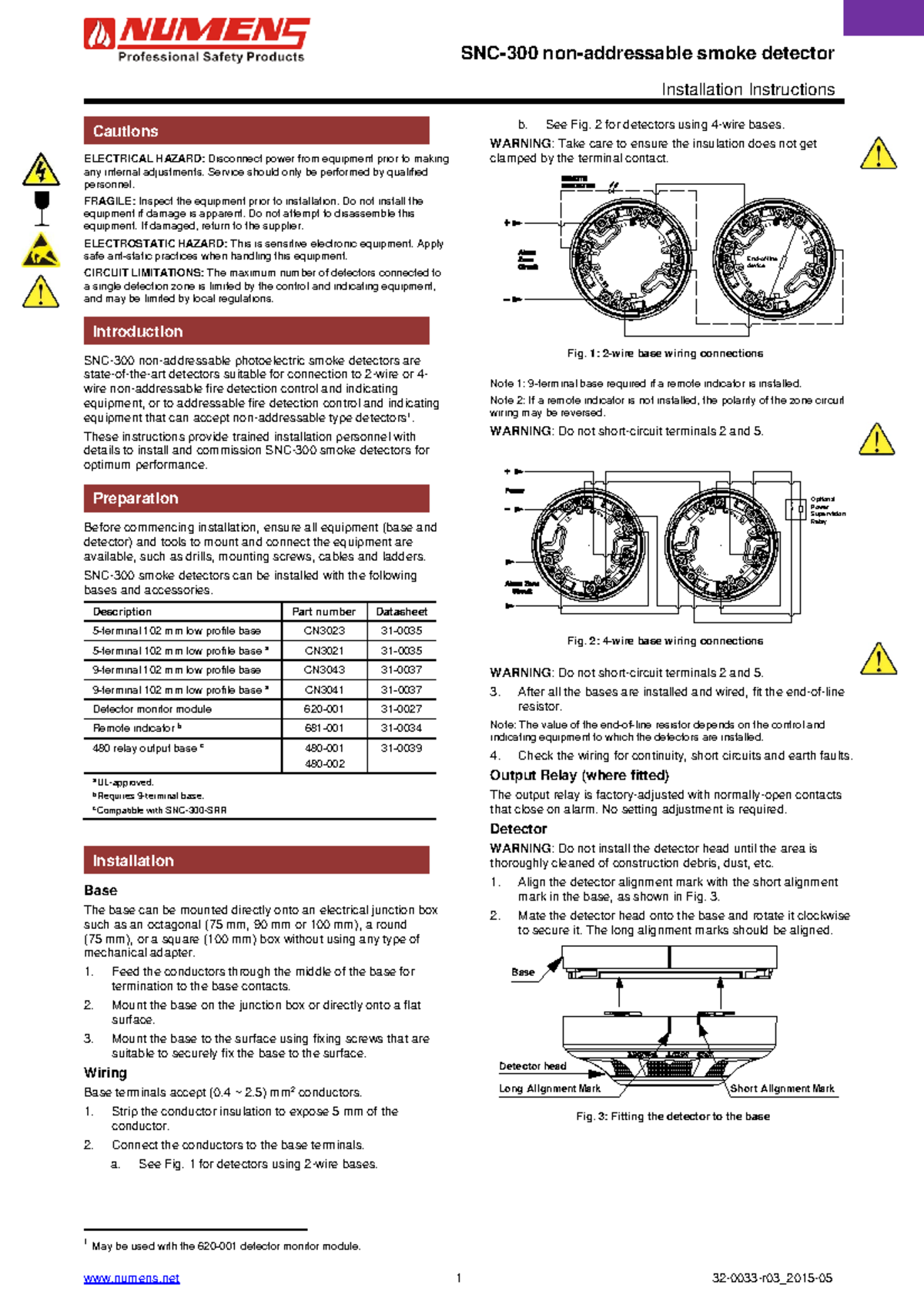 User manual SNC-300-XX - SNC-300 non-addressable smoke detector ...