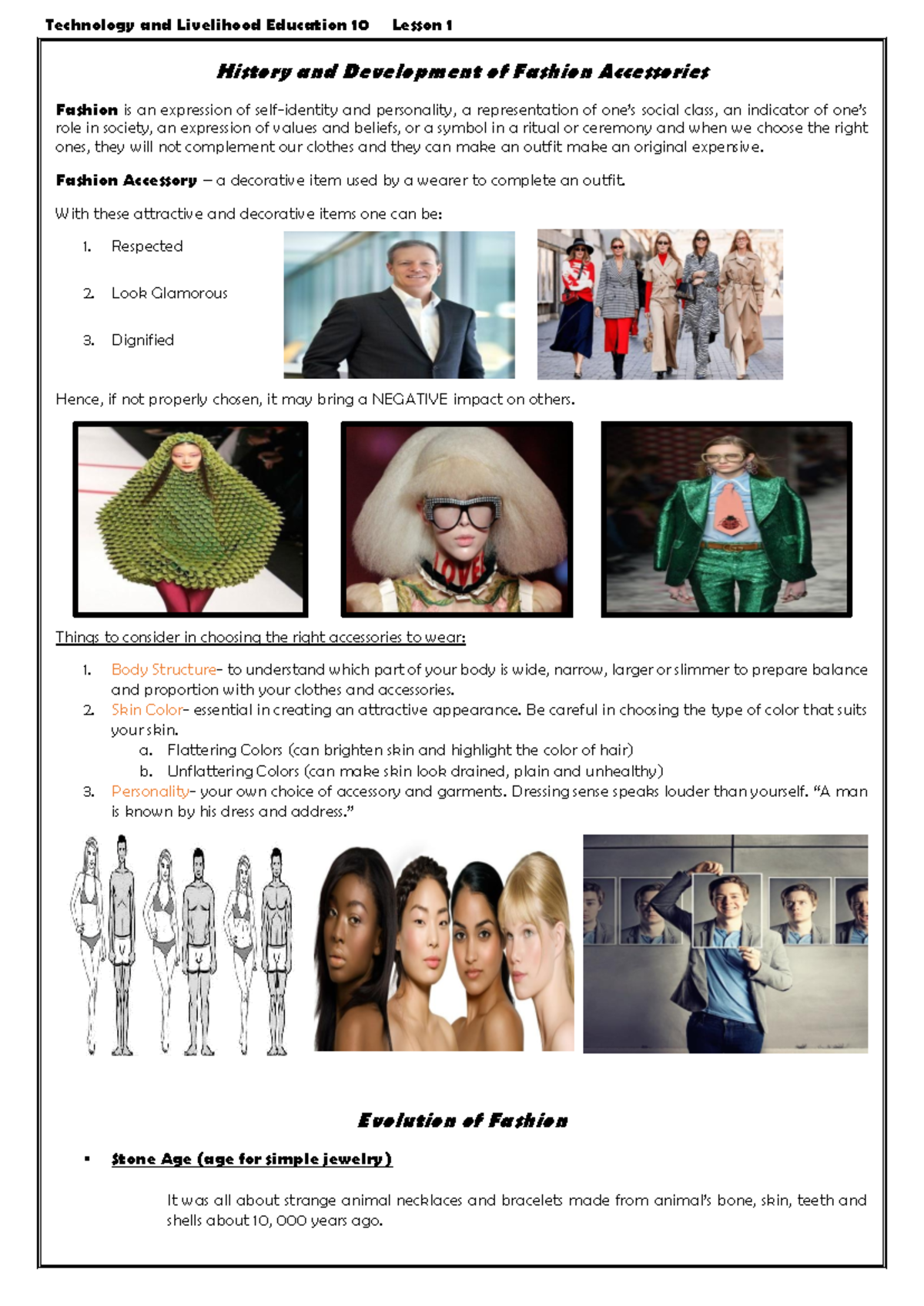 Evolution and Significance of Fashion Accessories (TLE 10 - Lesson 1 ...