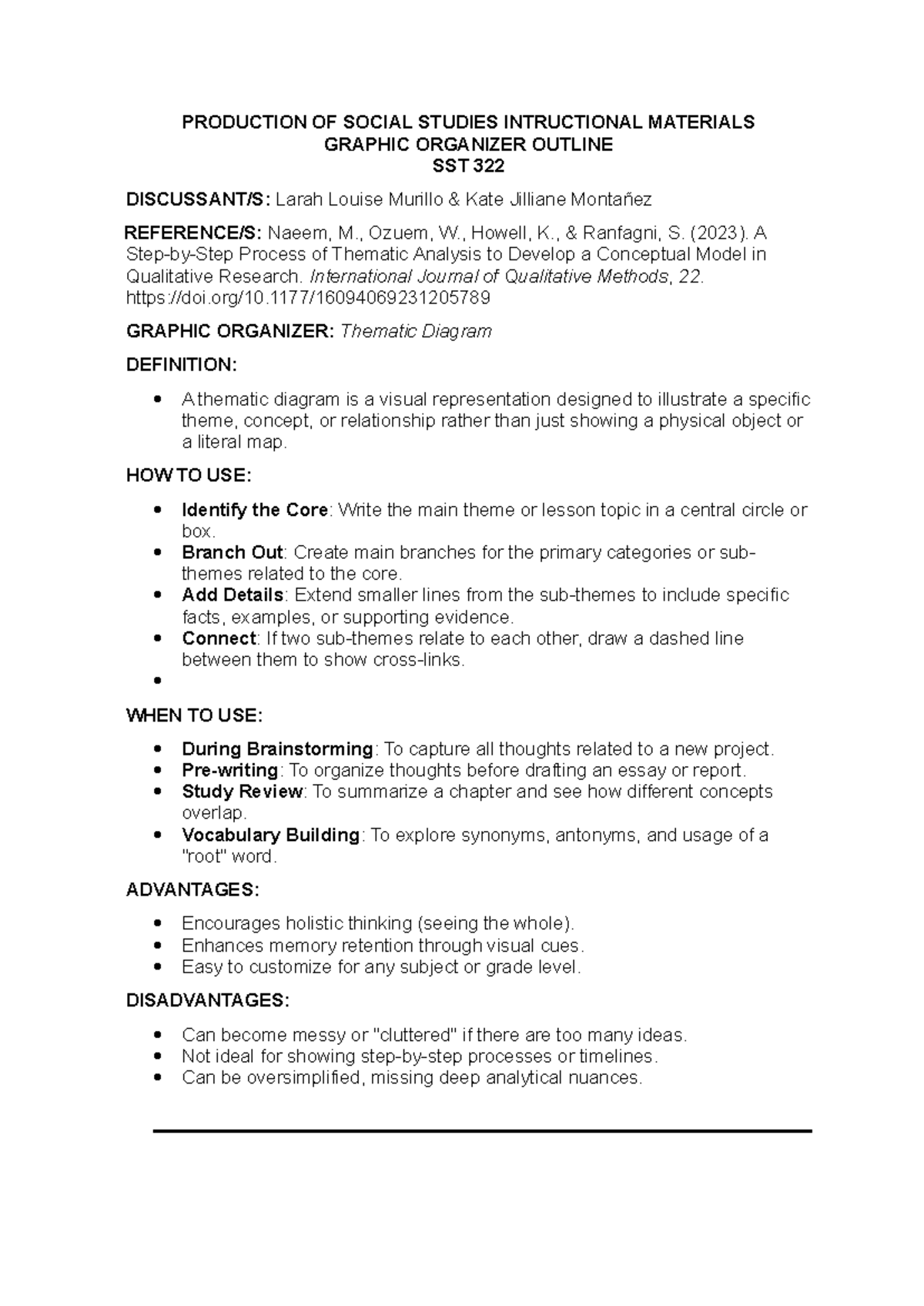 SST 322 Thematic Diagram Graphic Organizer for Social Studies - Studocu