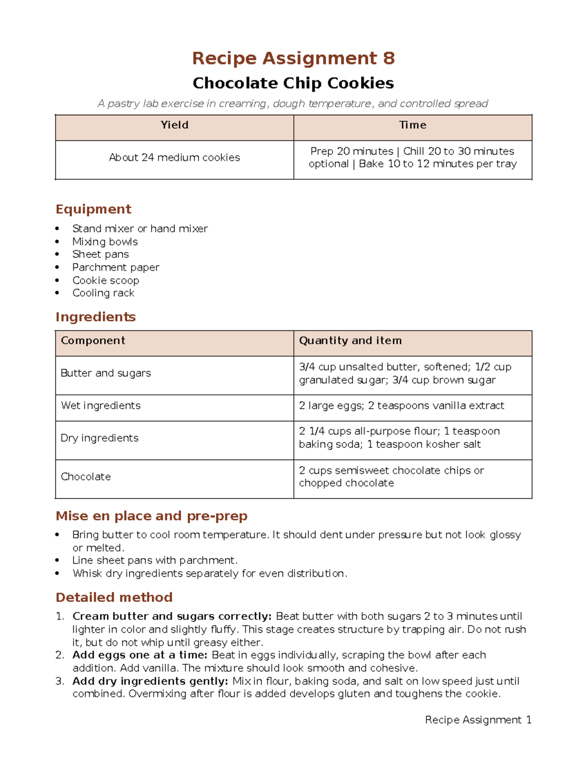 Recipe Assignment 8: Chocolate Chip Cookies Lab Guide - Studocu