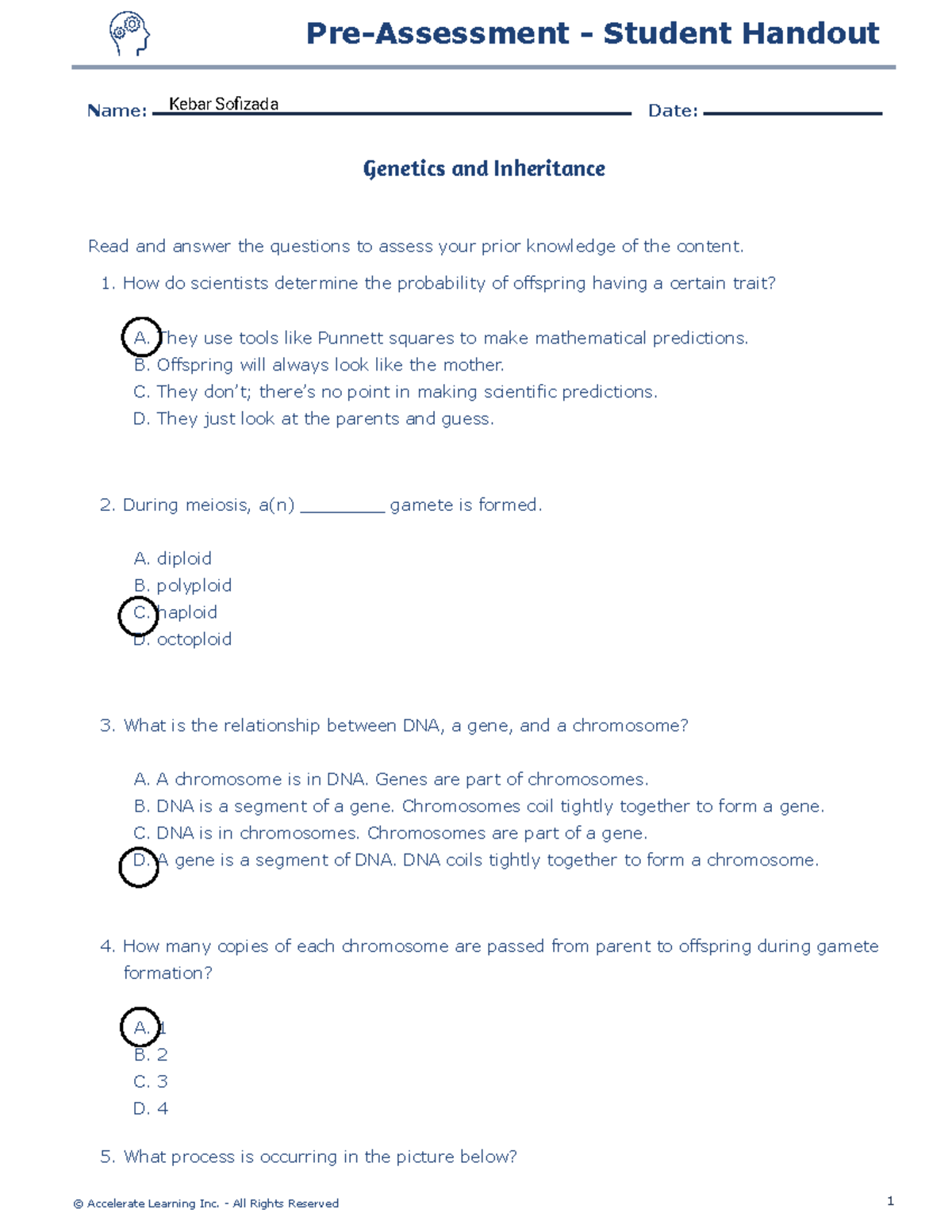 Genetics and Inheritance - Pre-Assessment Handout (KSOF 101) - Studocu