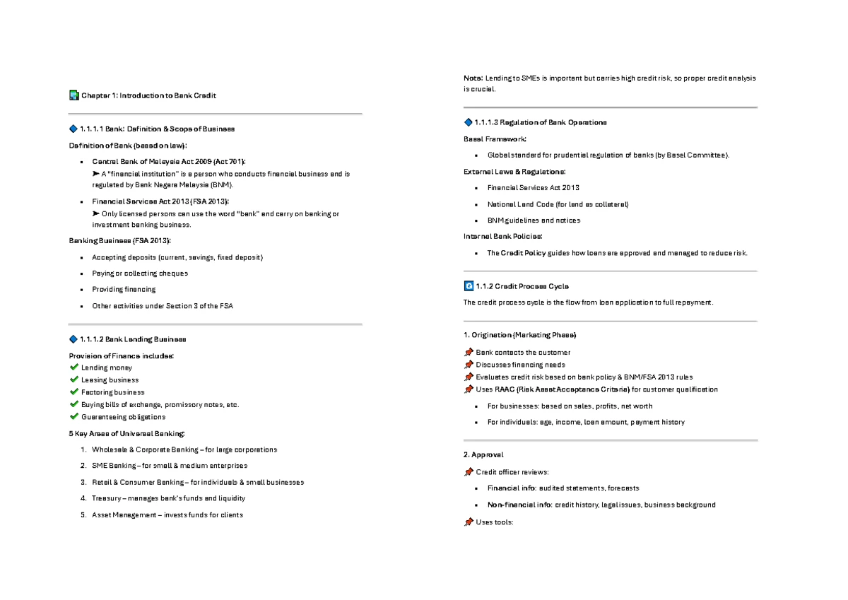 Fin367 Chapter 1-3 Bank Lending & Credit Analysis Notes - Studocu