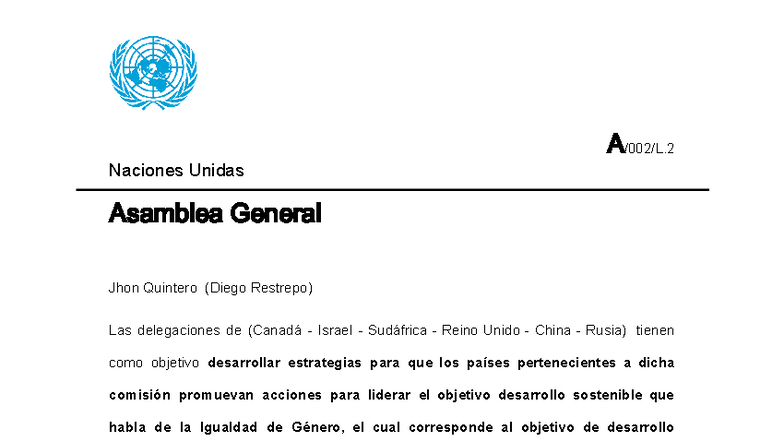 Propuesta de Resolución sobre Igualdad de Género (ODS 5) - Asamblea ...