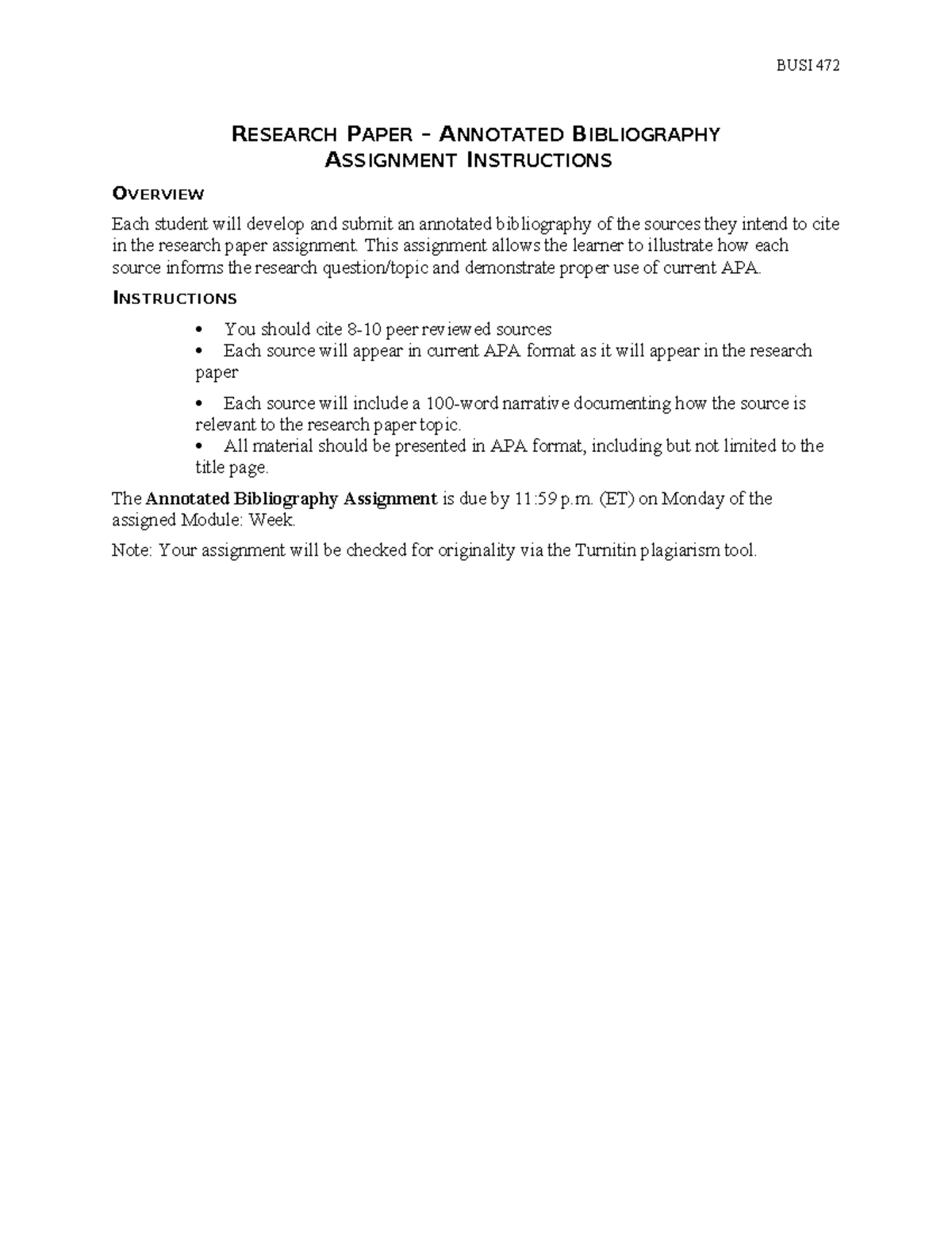 BUSI 472 Research Paper: Annotated Bibliography Assignment Guide - Studocu