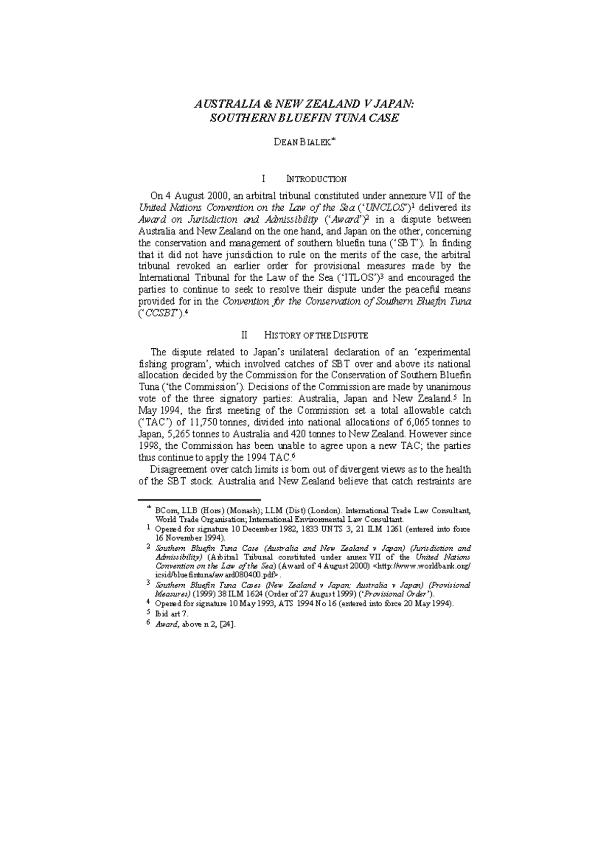 Southern Bluefin Tuna Case: Australia, New Zealand v Japan Analysis ...