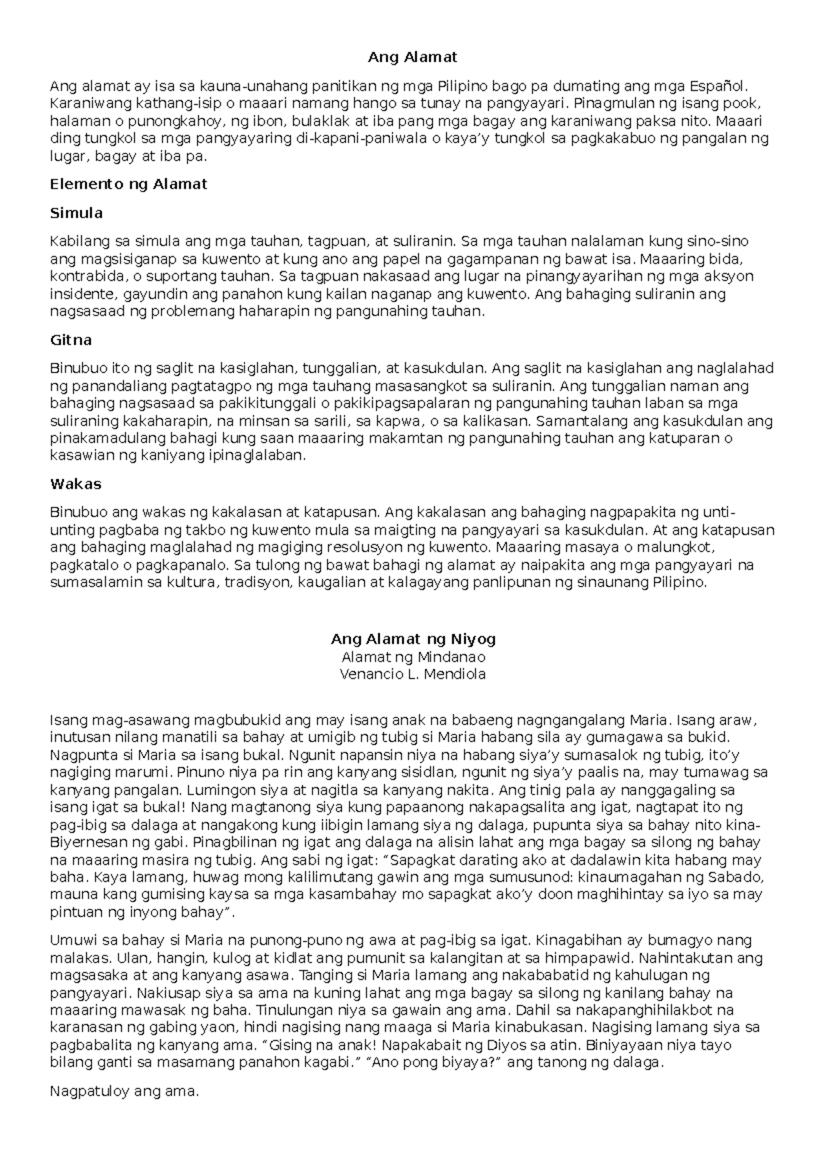 Ang Alamat - Lecture note for Educational subjects. - Ang Alamat Ang ...