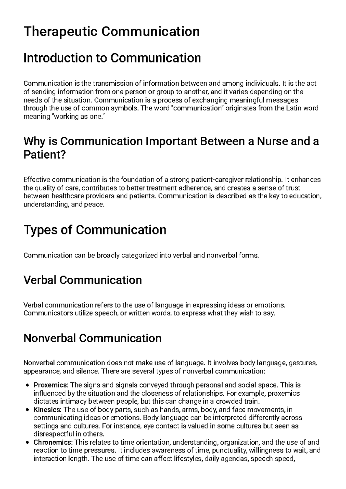 Therapeutic Communication: Key Concepts and Techniques for Nurses - Studocu