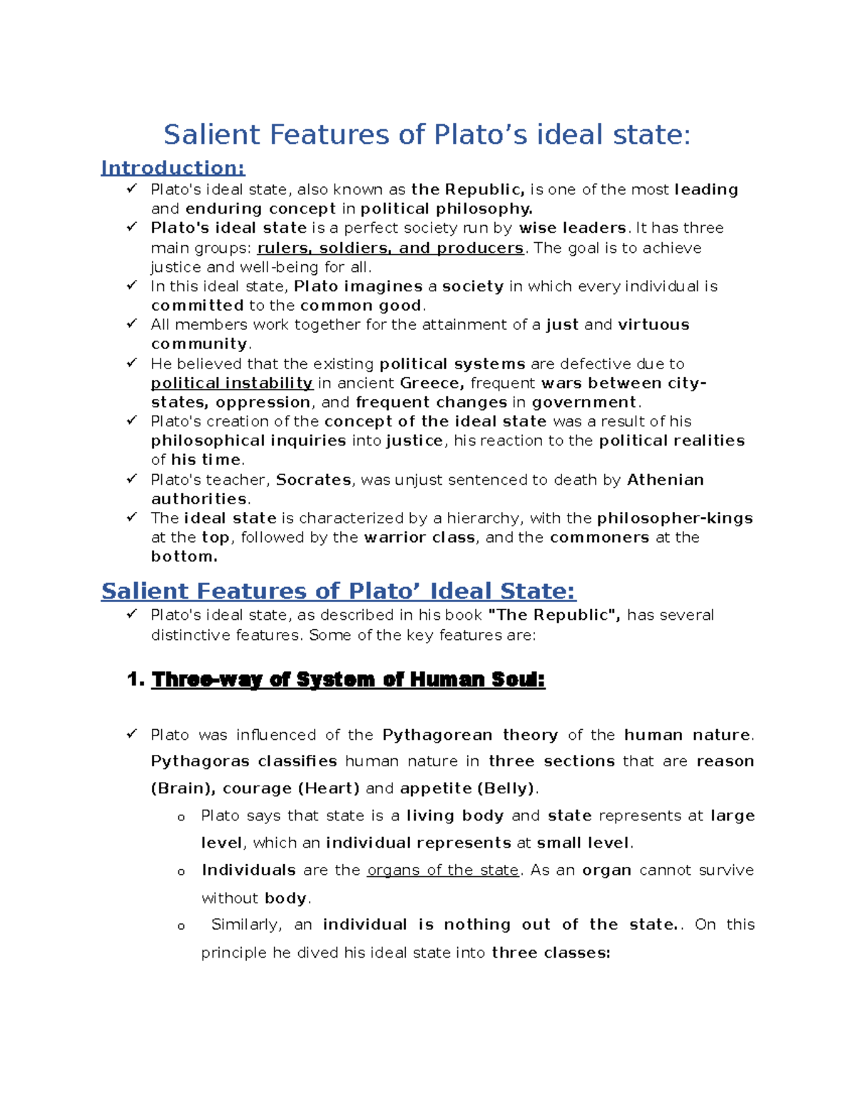 Salient Features of Ideal State in Plato's Philosophy: An Overview ...