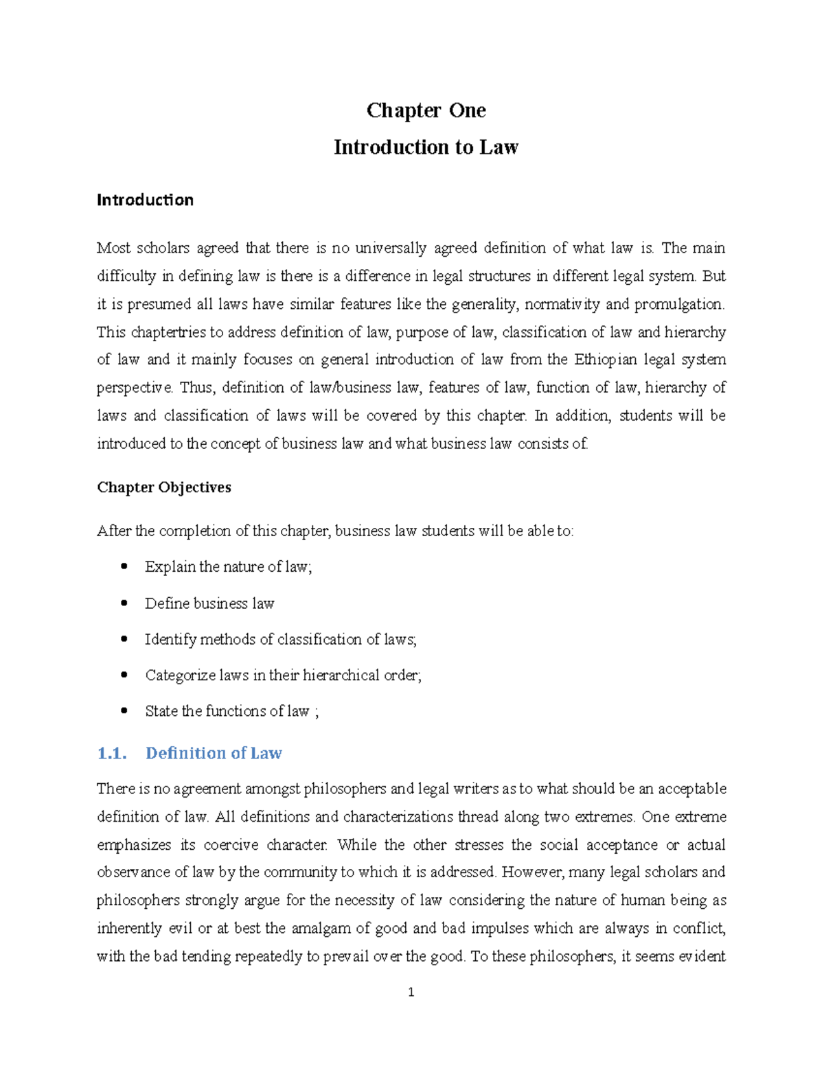 BL - Chapter 1, Introduction to Law - Chapter One Introduction to Law ...