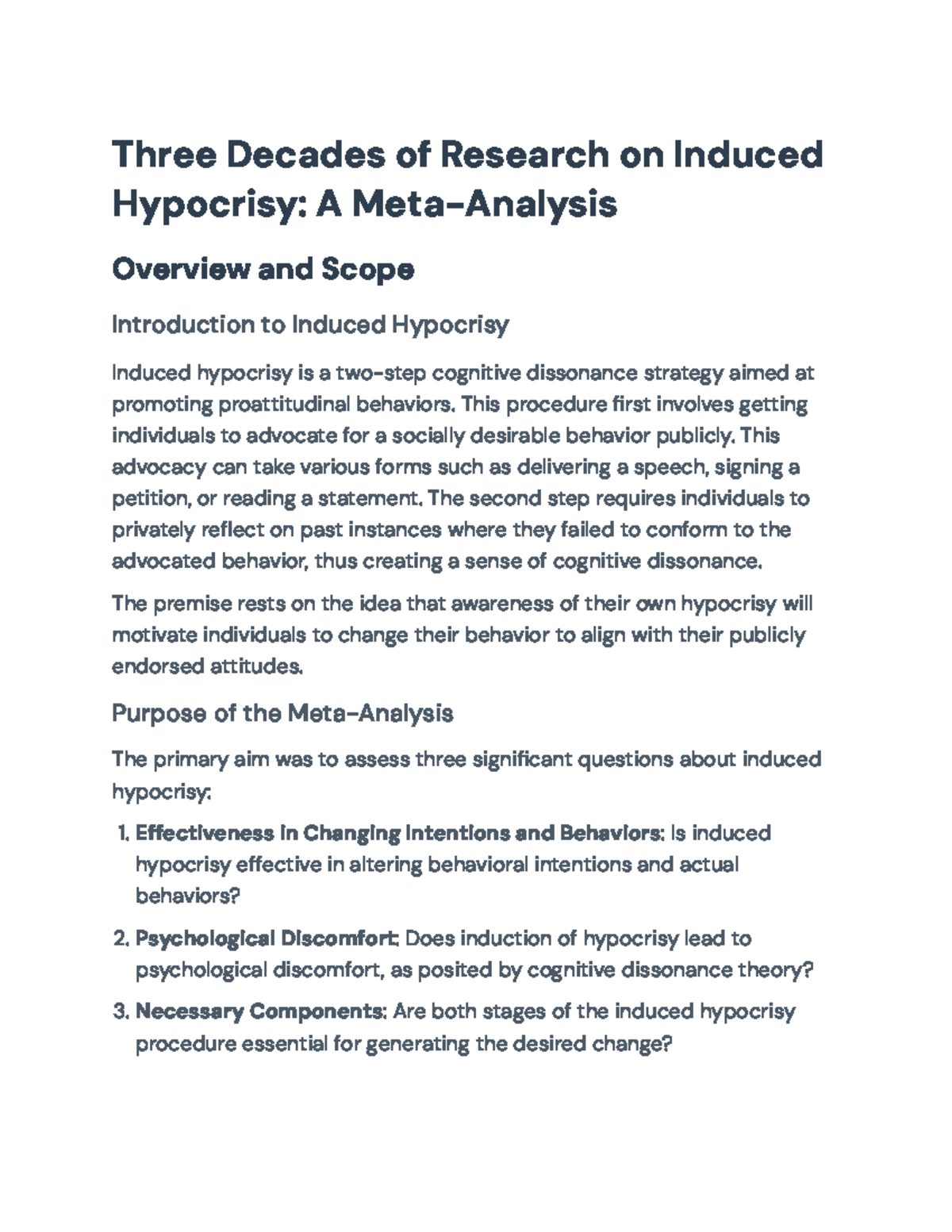 Meta-Analysis on Induced Hypocrisy: Behavioral Changes & Dissonance ...