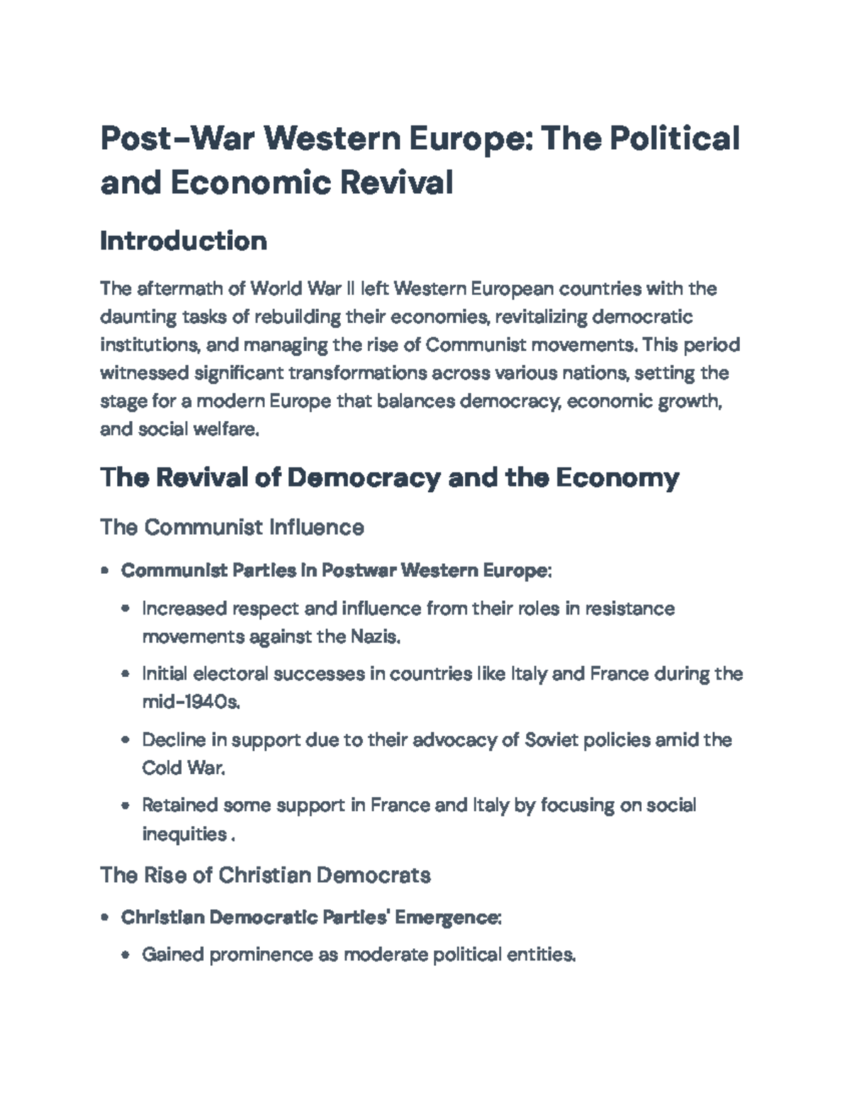 Post-War Political and Economic Transformation in Western Europe - Post ...