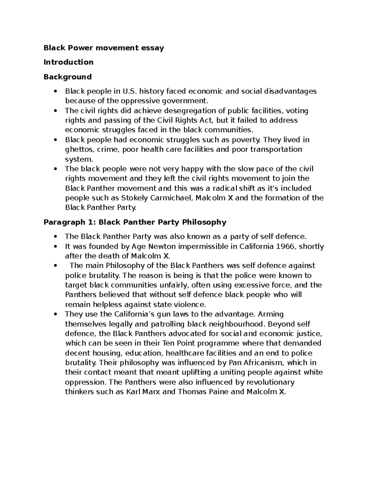 Black Power Movement Essay: Philosophy and Actions of Key Figures - Studocu