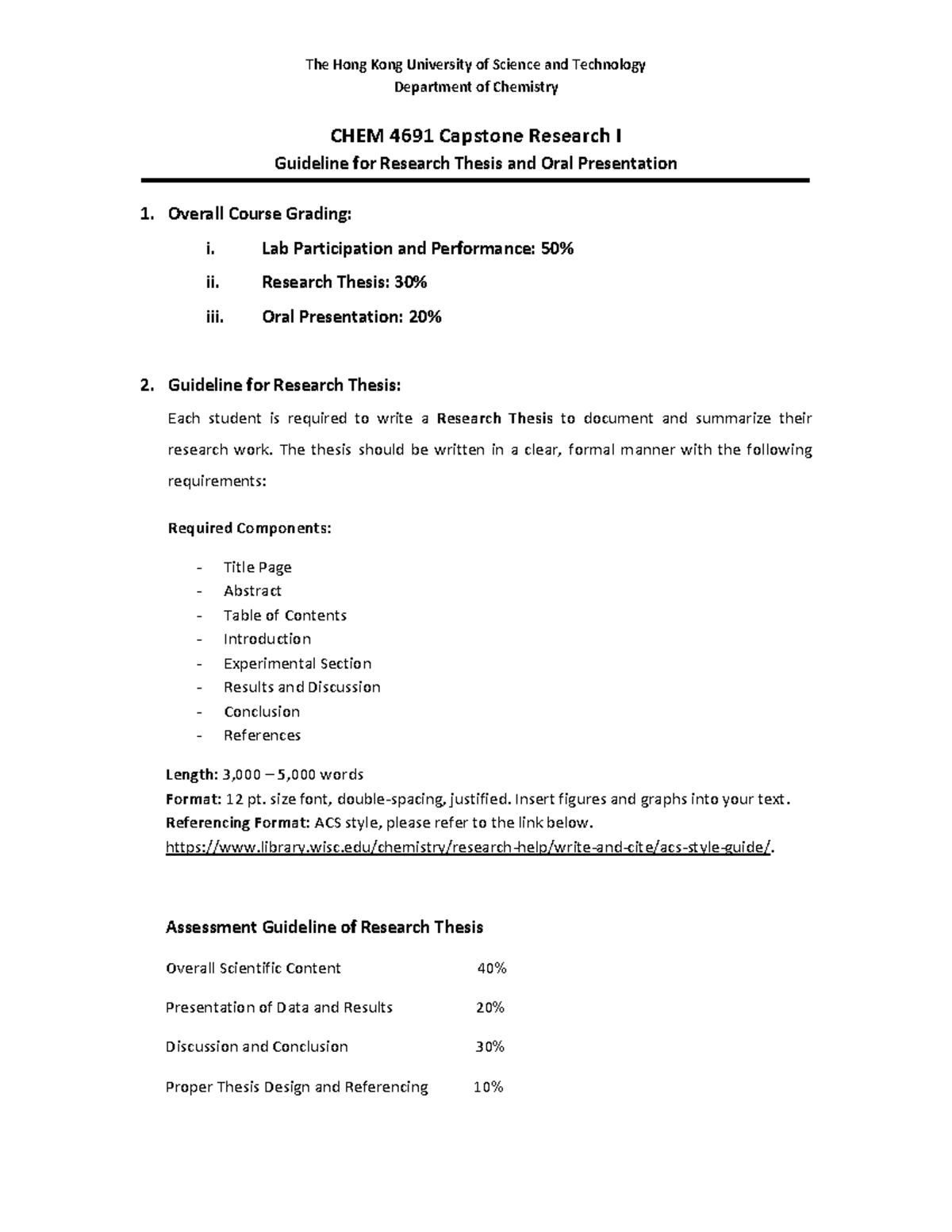 CHEM 4691 Capstone Research Thesis & Presentation Guidelines - Studocu