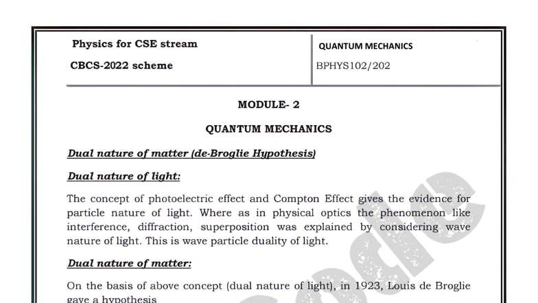 BPHYS102 Quantum Mechanics: Wave-Particle Duality & Uncertainty ...